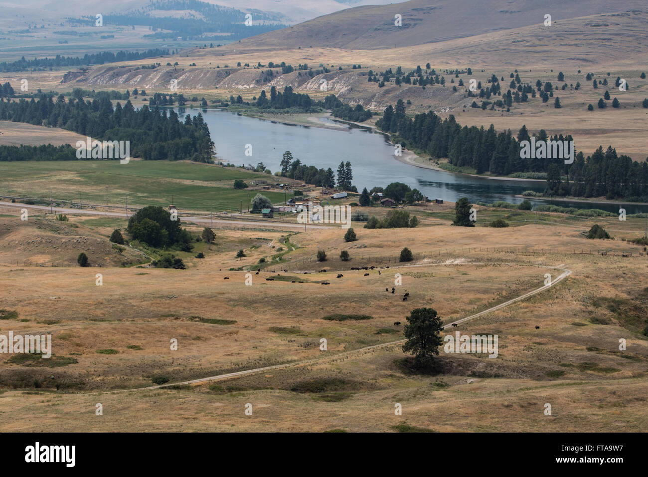 Vied of the Flathead River from National Bison Range in Montana Stock ...