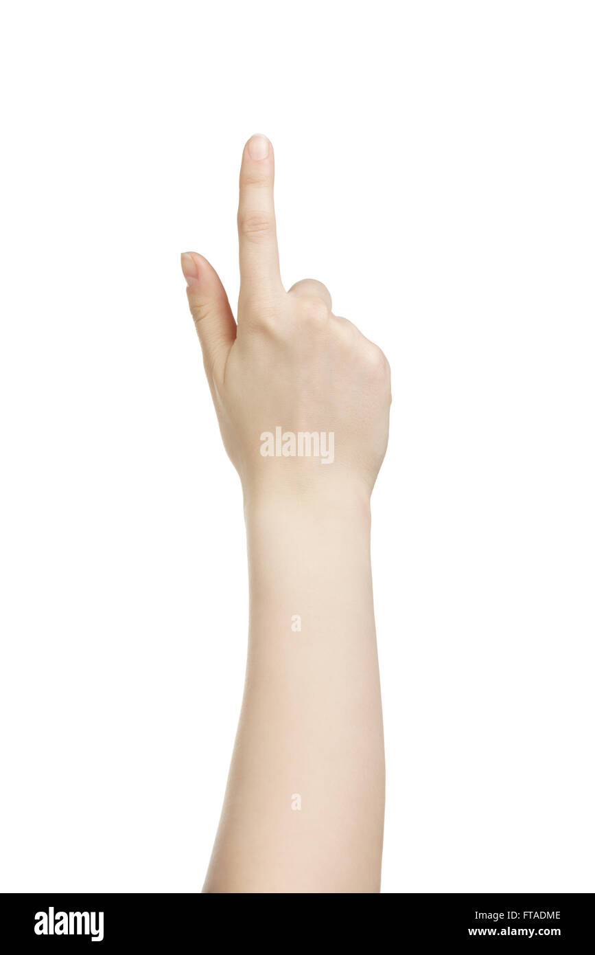 young woman hand touch screen gesture isolated Stock Photo - Alamy