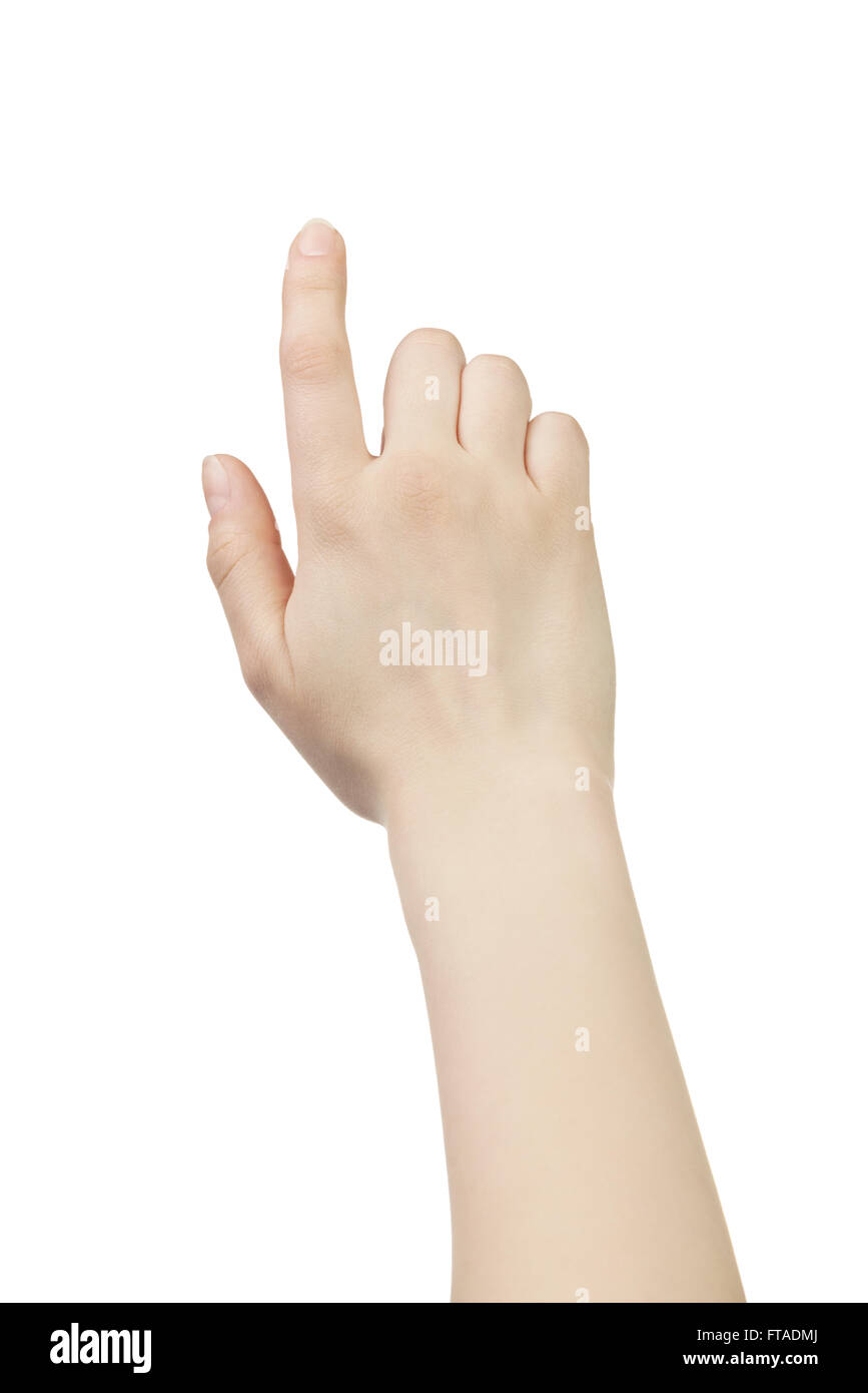 young woman hand touch screen gesture isolated Stock Photo - Alamy