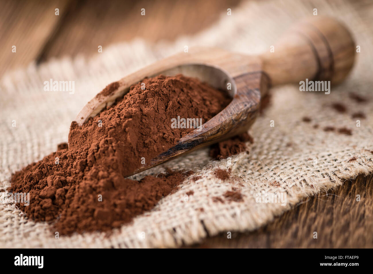 Portion of Cocoa powder (selective focus) as detailed close-up shot ...