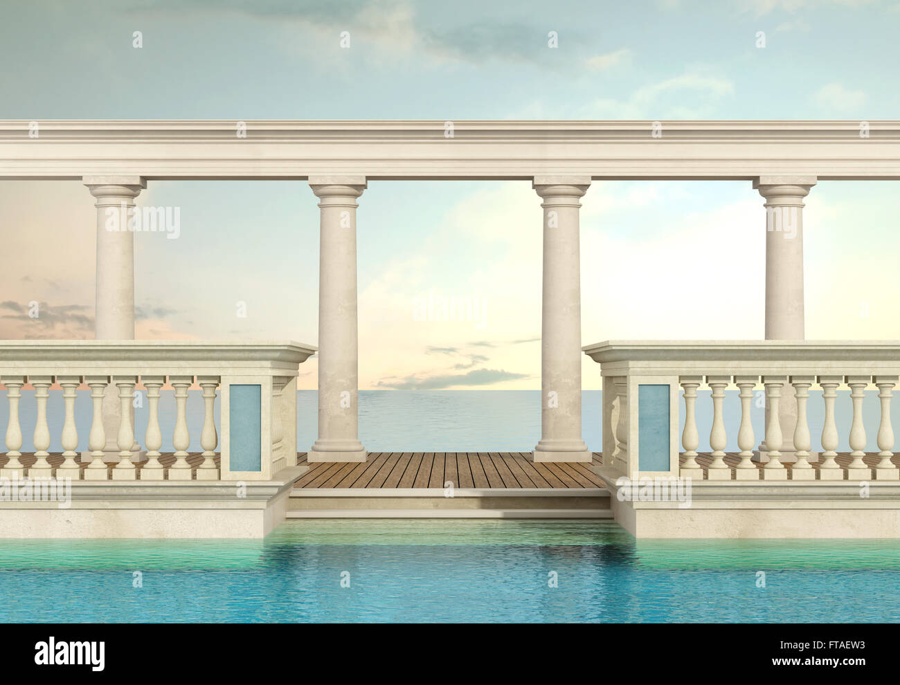 luxury swimming pool with classic balustrade and colonnade overlooking ...