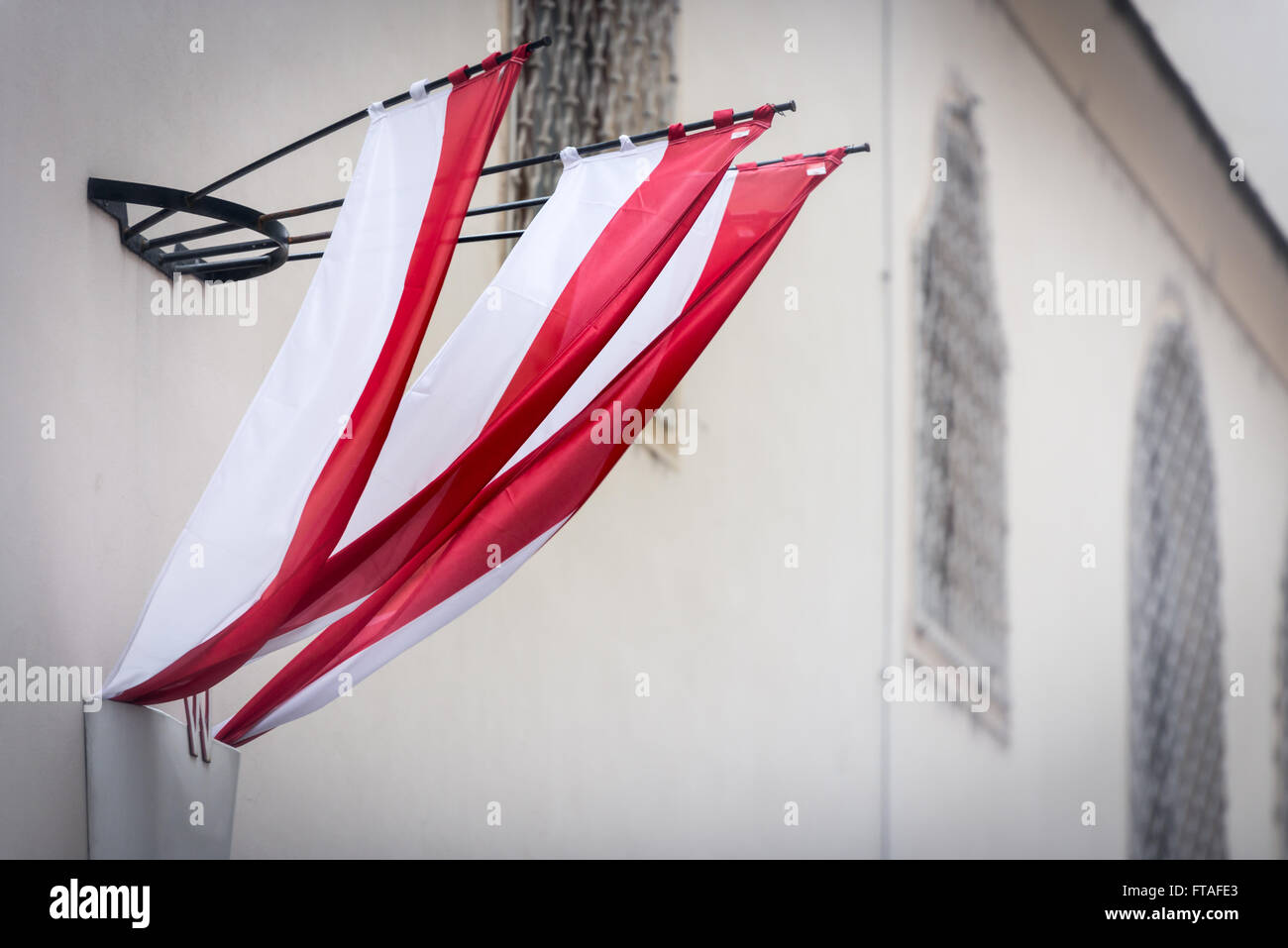 Austrian flag on wall of building in old town Vienna. Europe travel ...