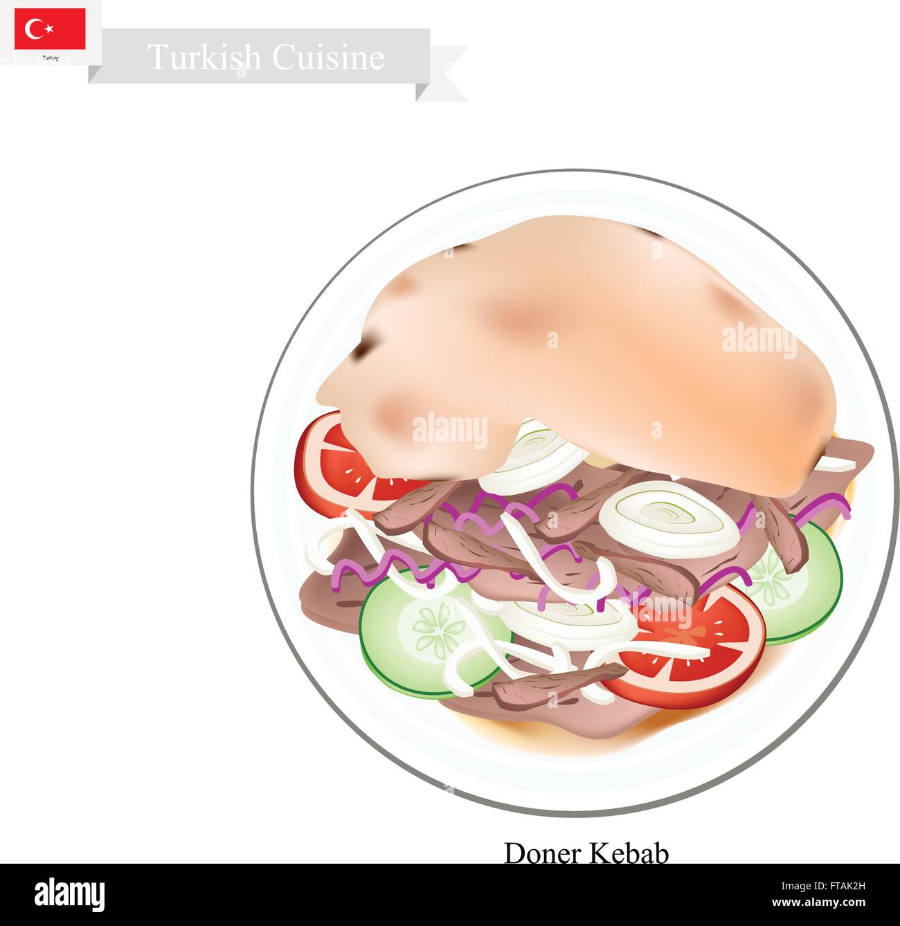 Turkish Cuisine, Illustration of Doner Kebab or Flat Bread Filled with ...