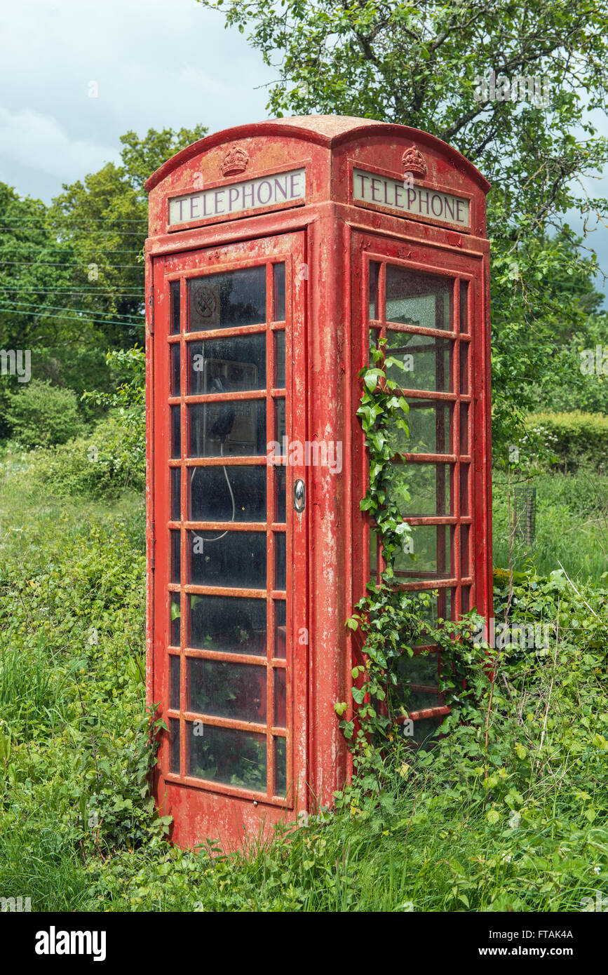Traditional British phone box in the English countryside of the Test ...