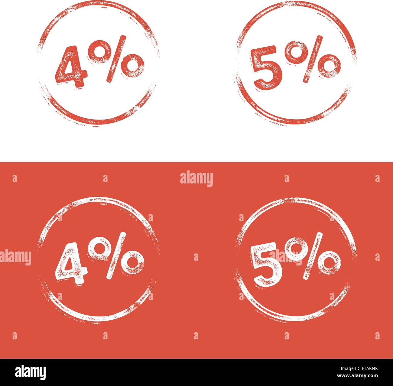 4 percent and 5 percent stamp print illustration in a letterpress ...