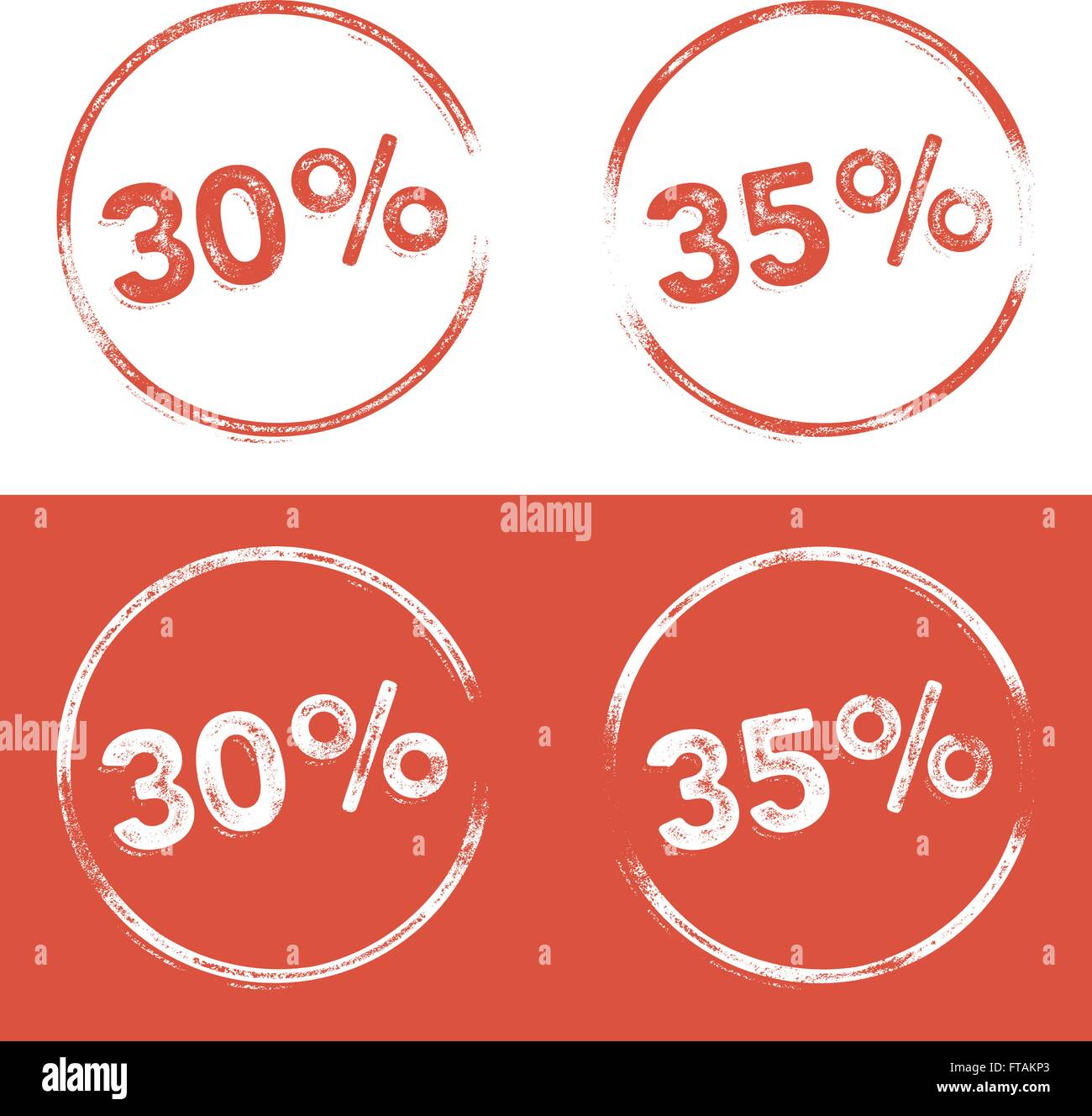 30 percent and 35 percent stamp print illustration in a letterpress ...