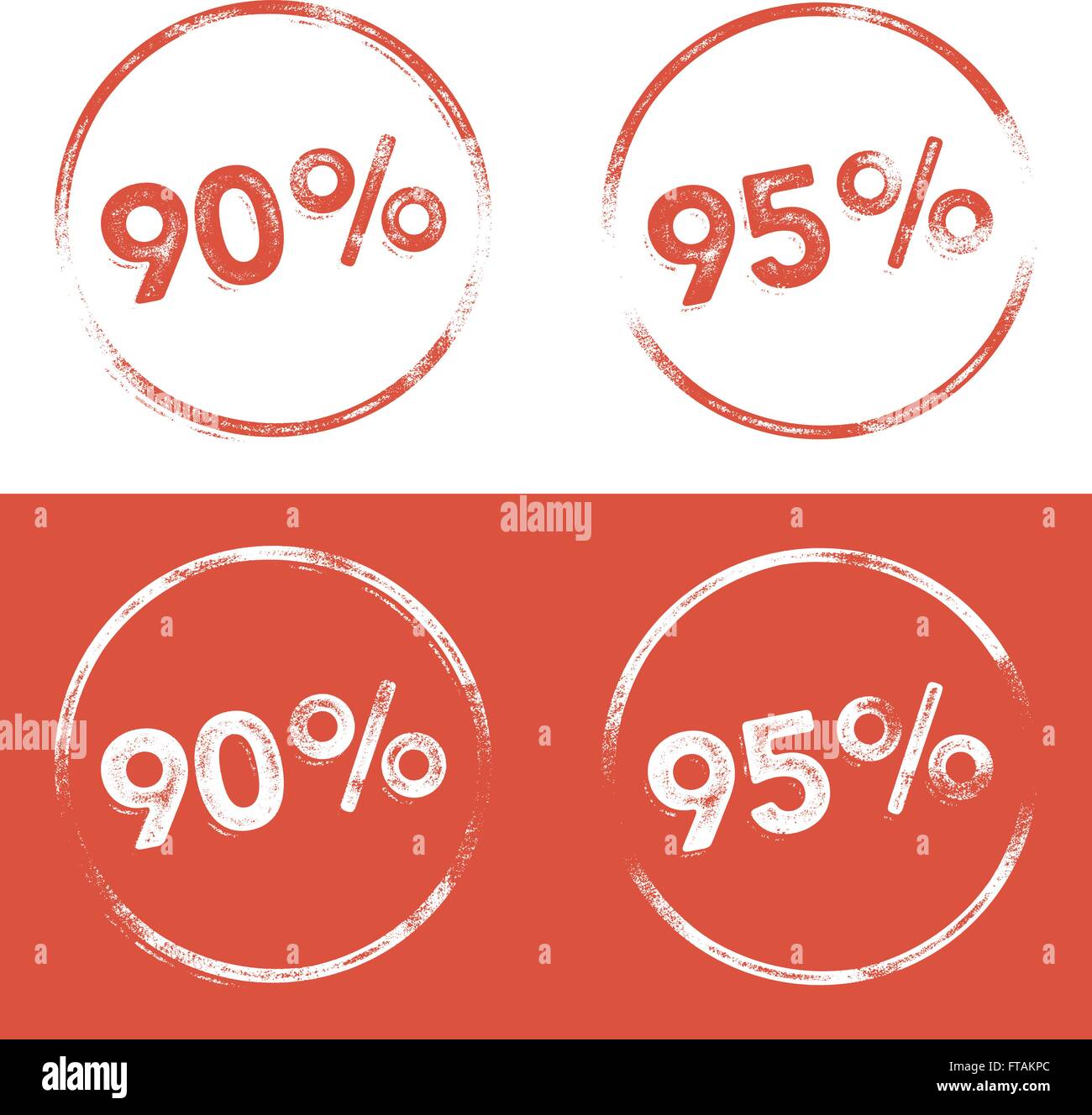 90 percent and 95 percent stamp print illustration in a letterpress ...