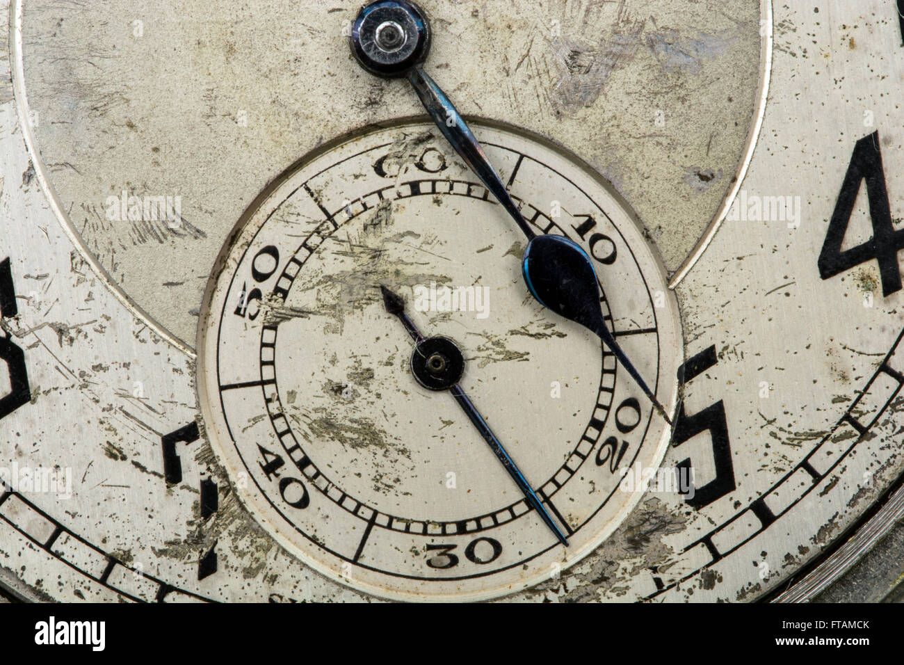 Macro view of the scratched face of an old pocket watch Stock Photo - Alamy