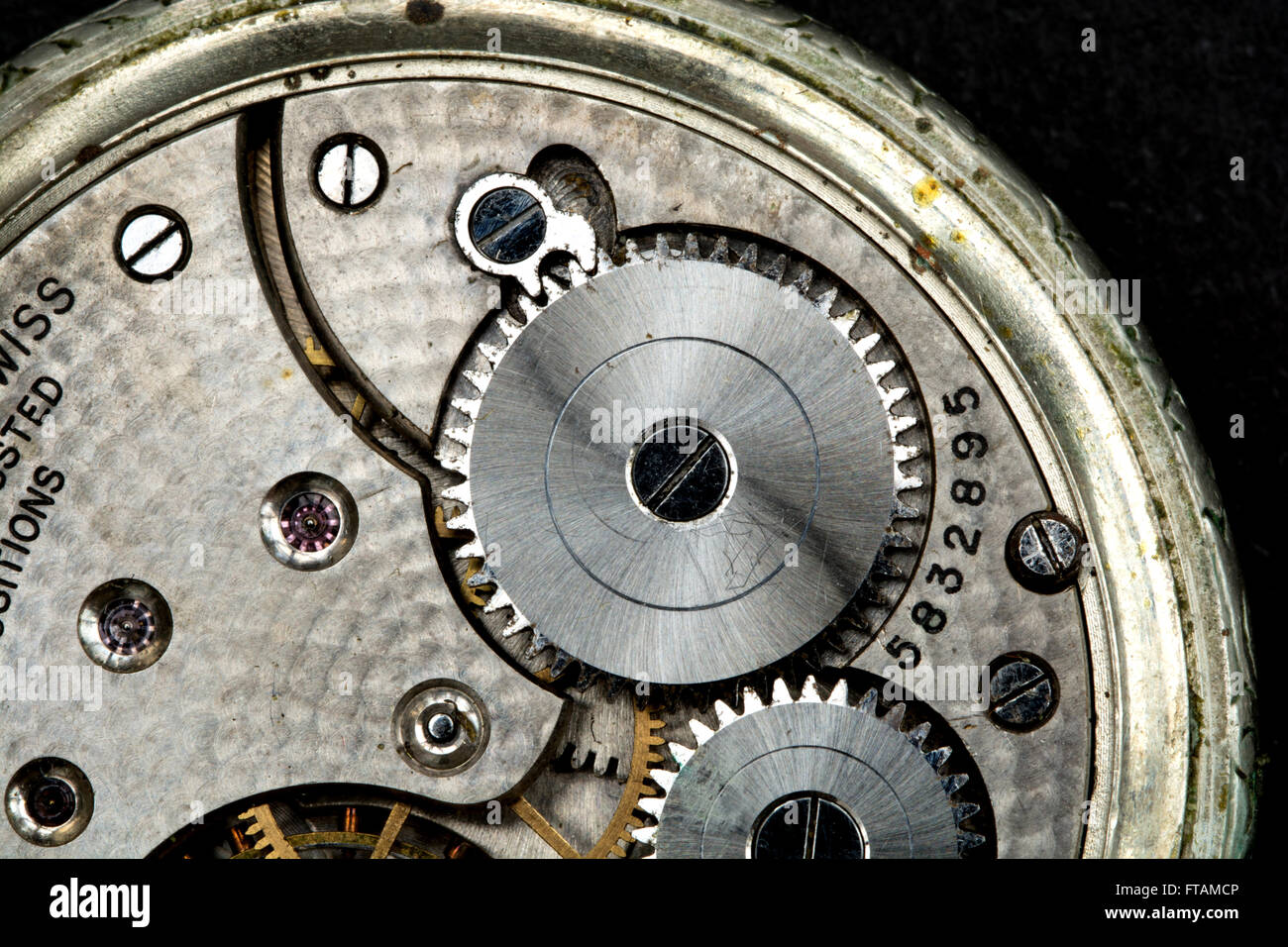 Inside workings of old pocket watch Stock Photo - Alamy
