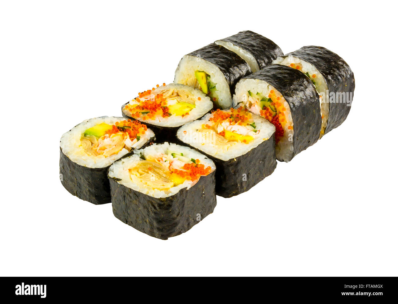 set traditional japanese rolls, isolated on white background Stock ...