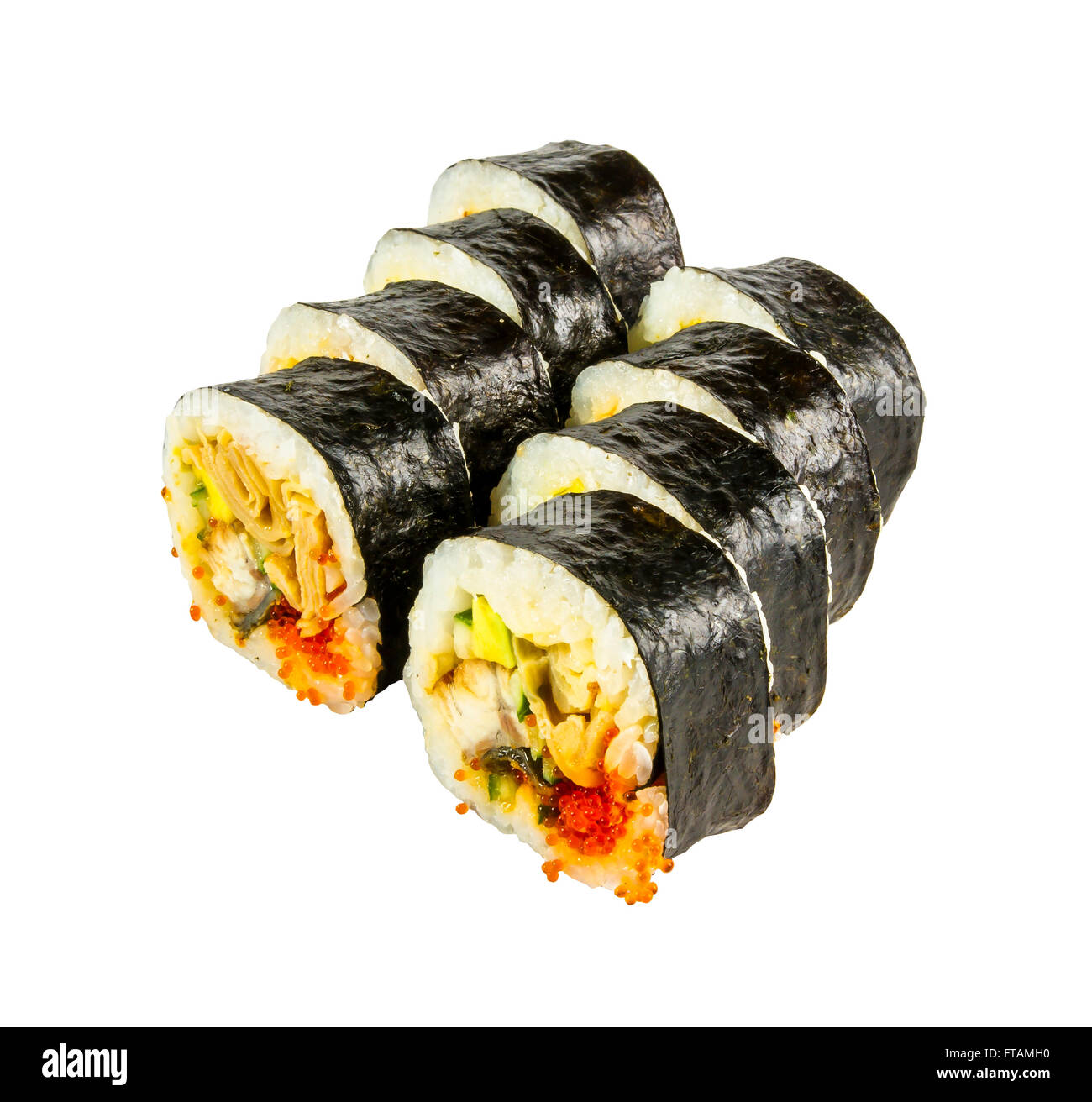 set traditional japanese rolls, isolated on white background Stock ...