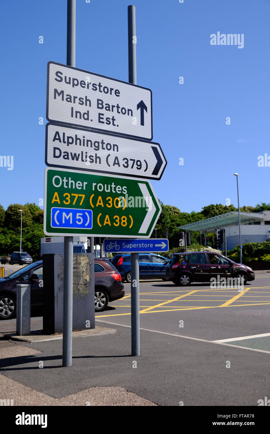 Road signs in Exeter, Devon, UK Stock Photo - Alamy