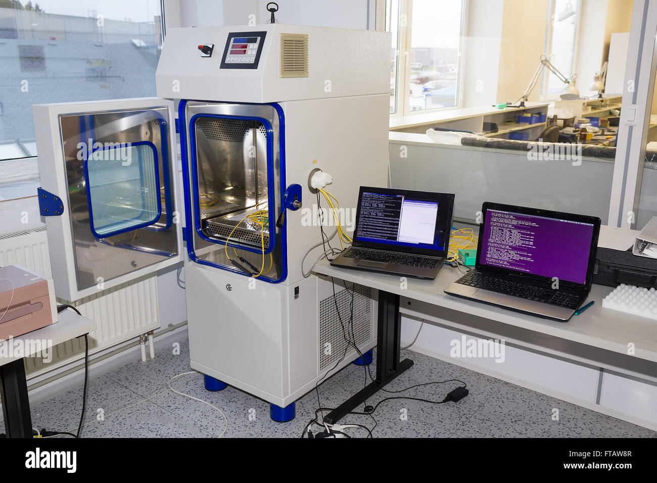 Opened temperature and Climate Test Chamber in fiber iptic laboratory ...