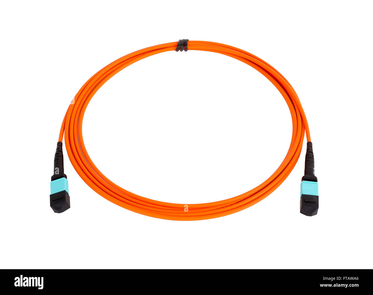 fiber optic MTP (MPO) connectors patchcord on white background Stock ...