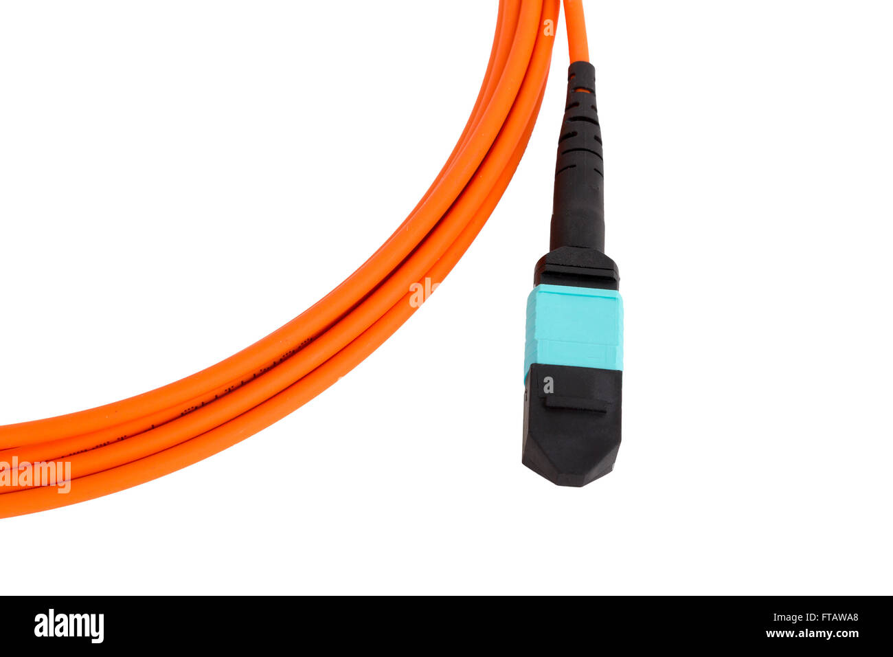 fiber optic MTP (MPO) connectors patchcord on white background Stock ...