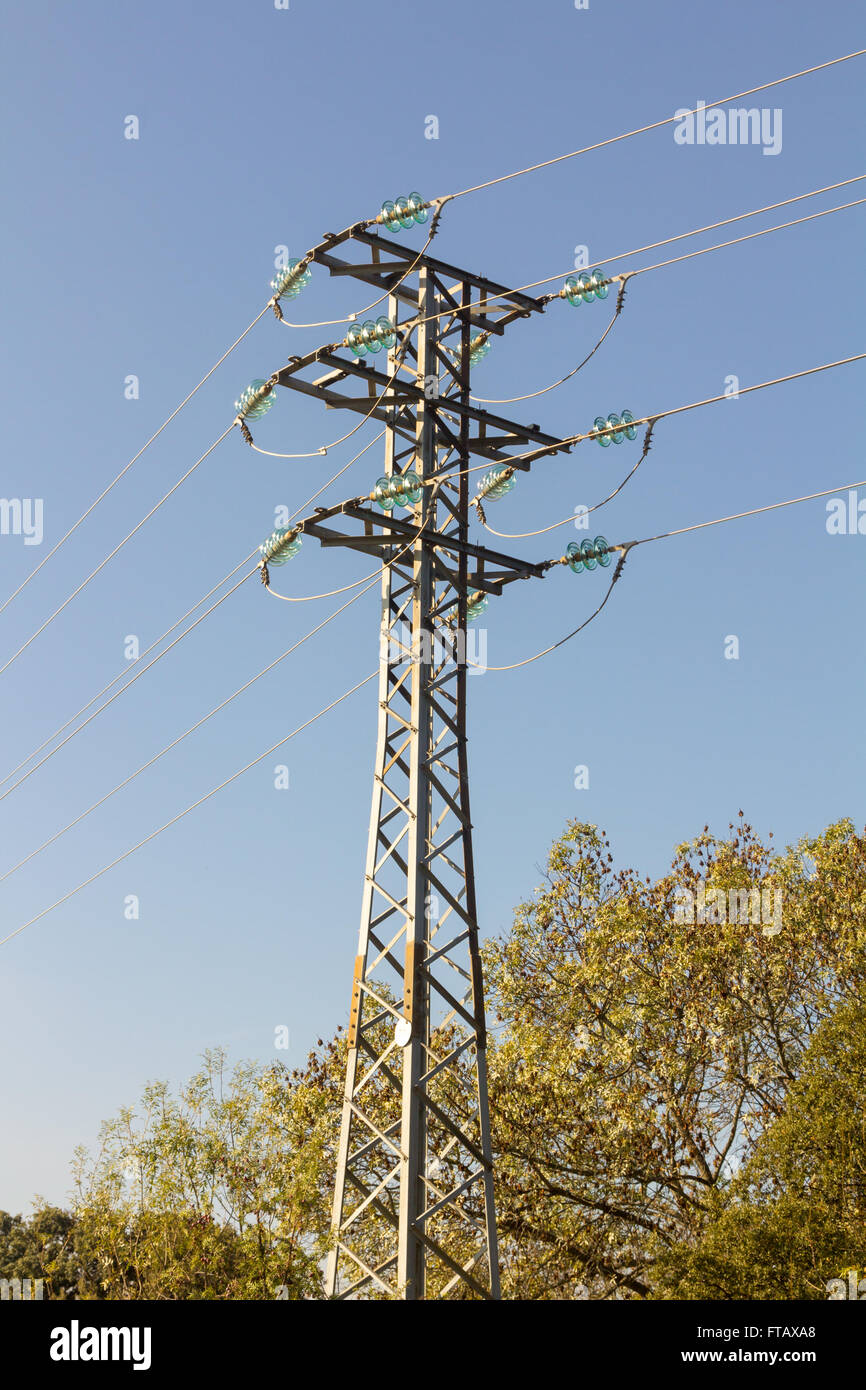 Modern electric tower on blue sky Stock Photo - Alamy