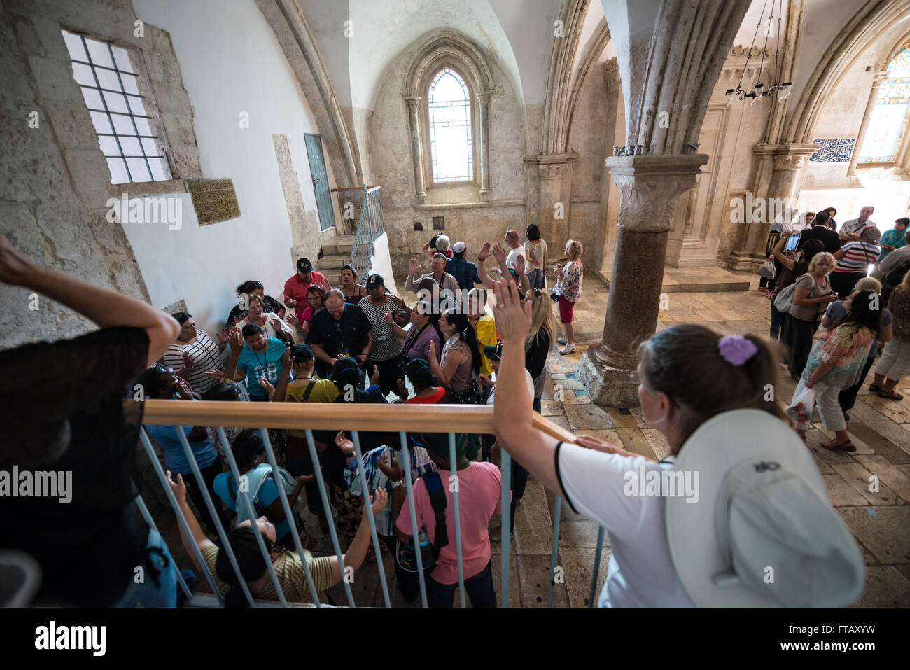 Pilgrims praying in Cenacle - Upper Room, held to be a site of The Last ...