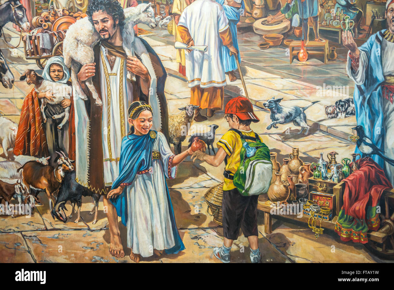 Mural showing ancient Jerusalem at Cardo Street in Jewish Quarter, Old ...