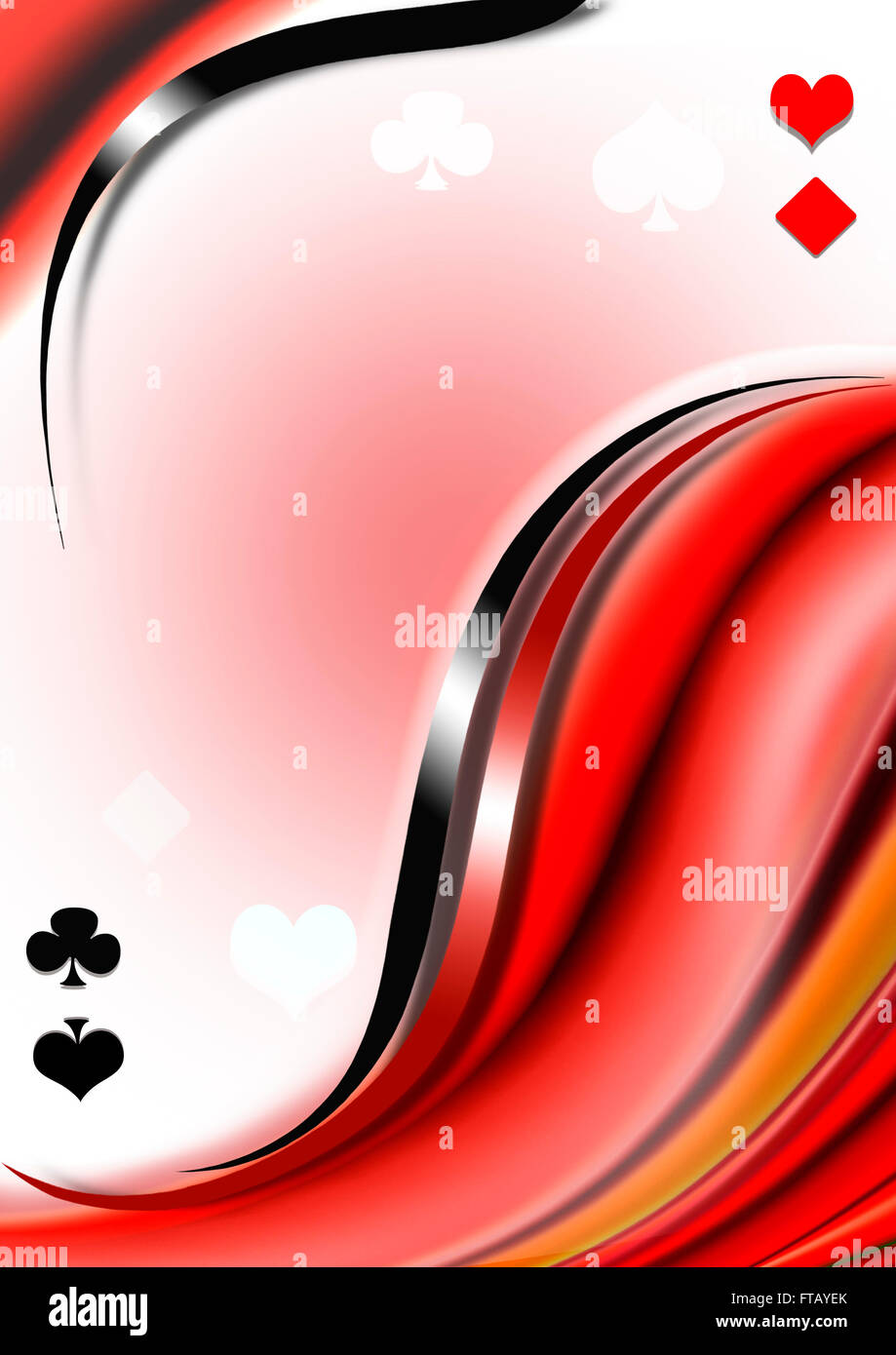 Banner with satin curves and symbols of playing cards Stock Photo - Alamy