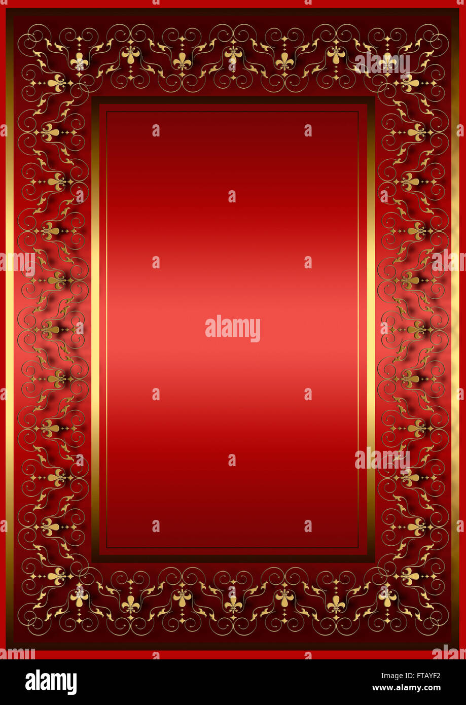 Red frame with golden floral pattern Stock Photo - Alamy