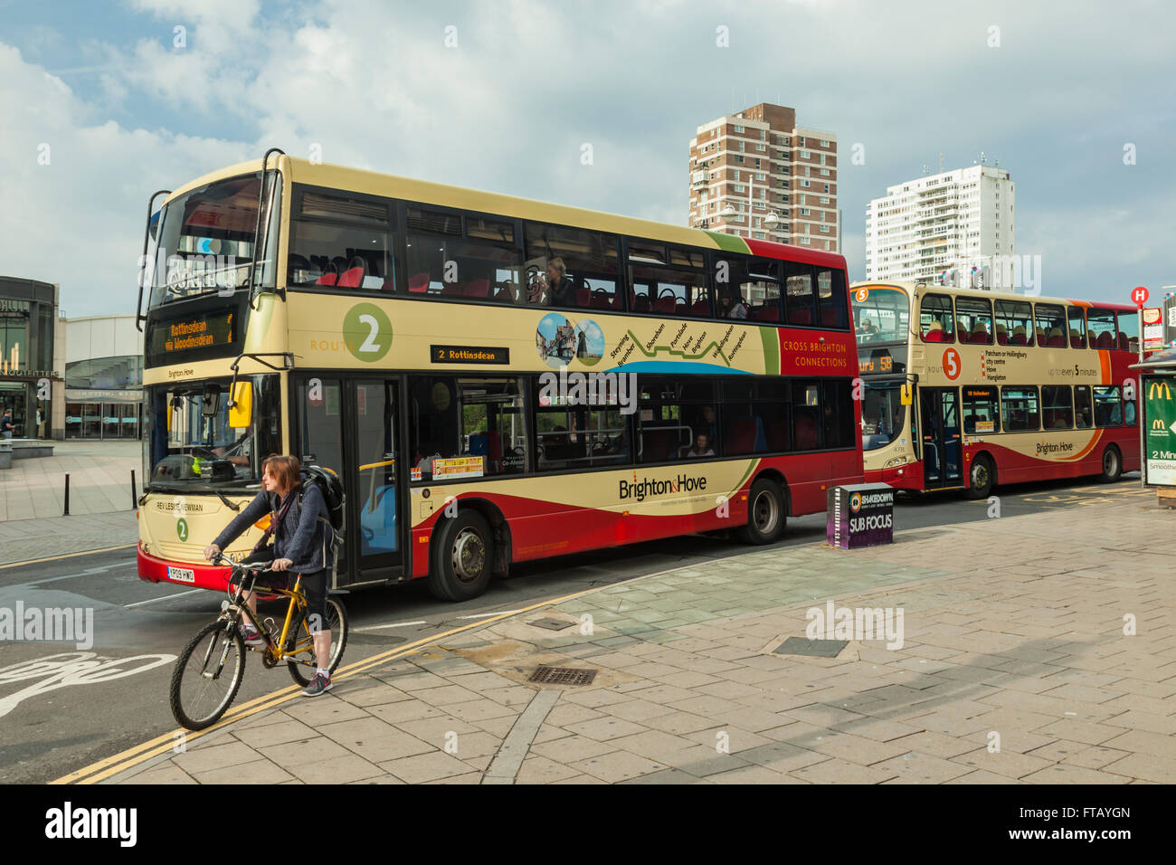 Double decker buses in Brighton, England Stock Photo - Alamy