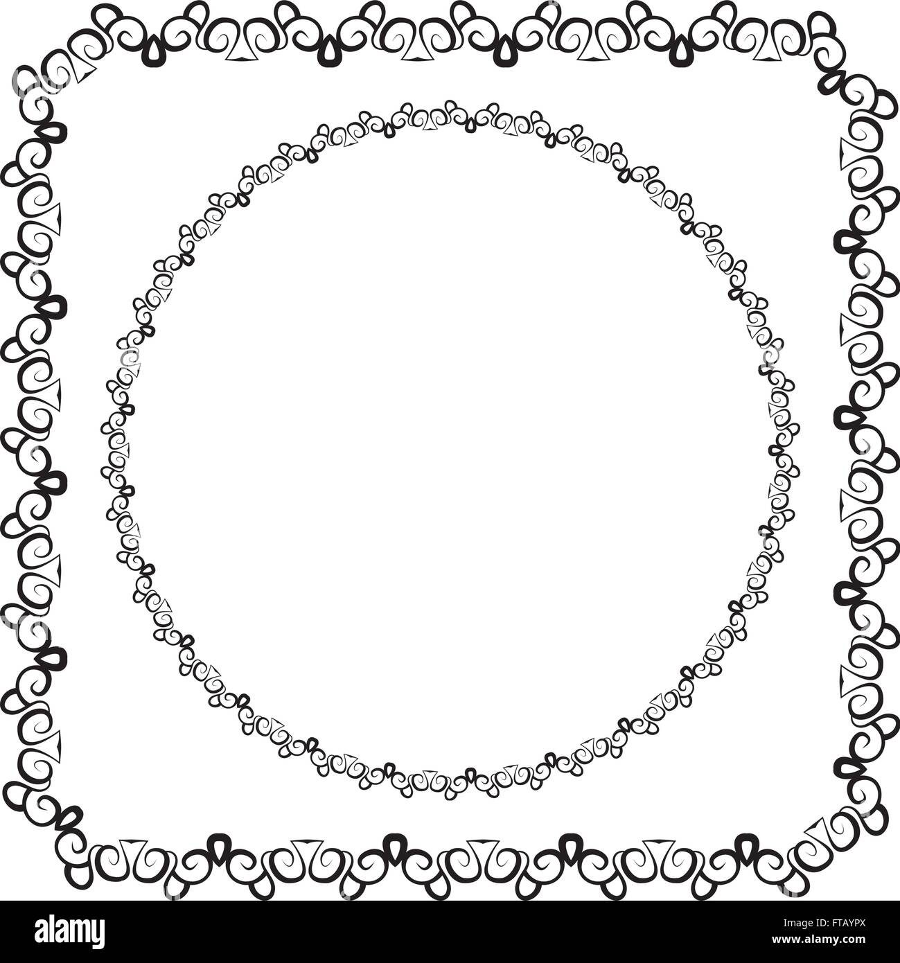 vector illustration. set. square and round decorated frame. black on a ...