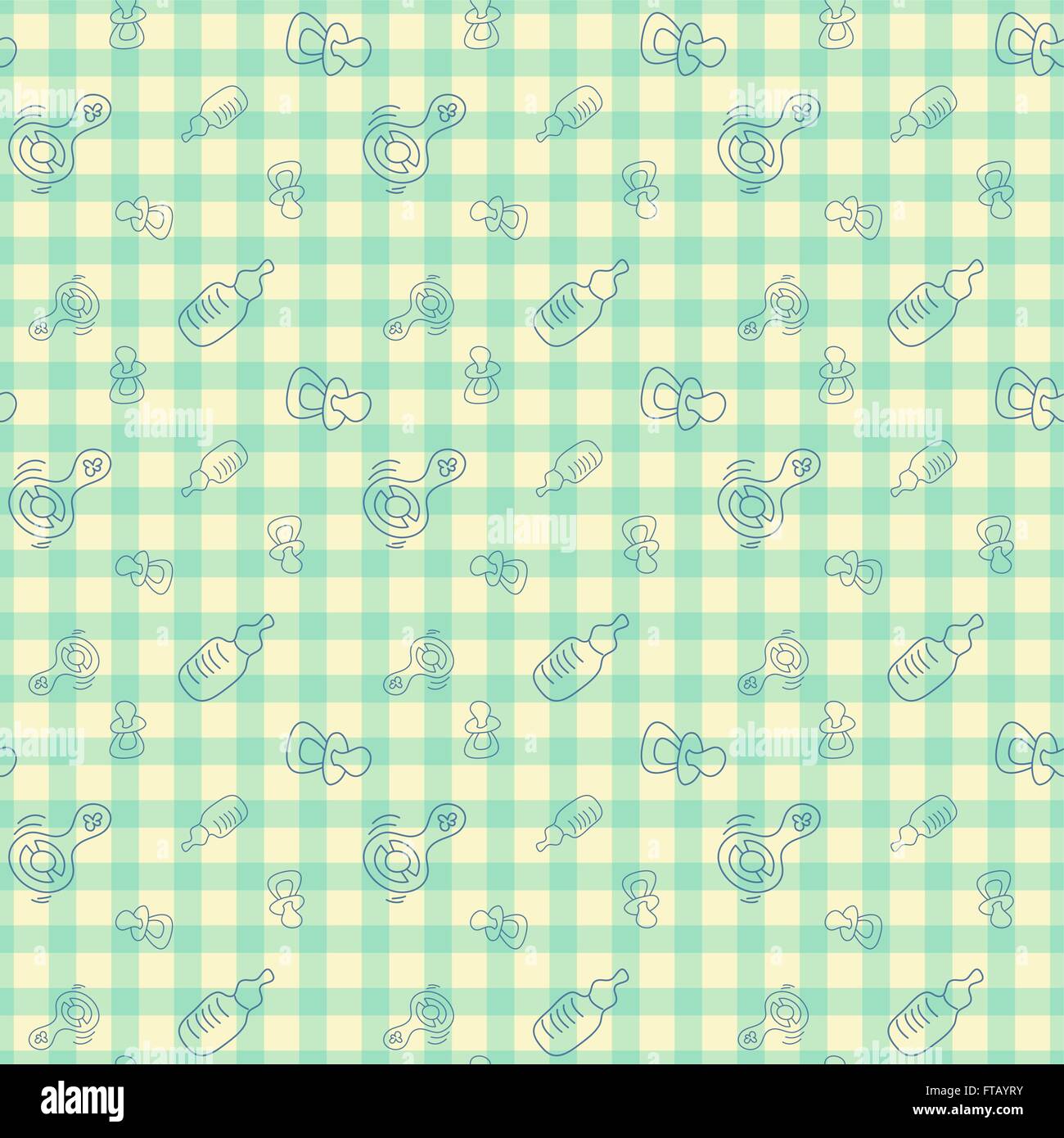 Vector seamless background for baby. Bottle, pacifier, rattle Stock ...