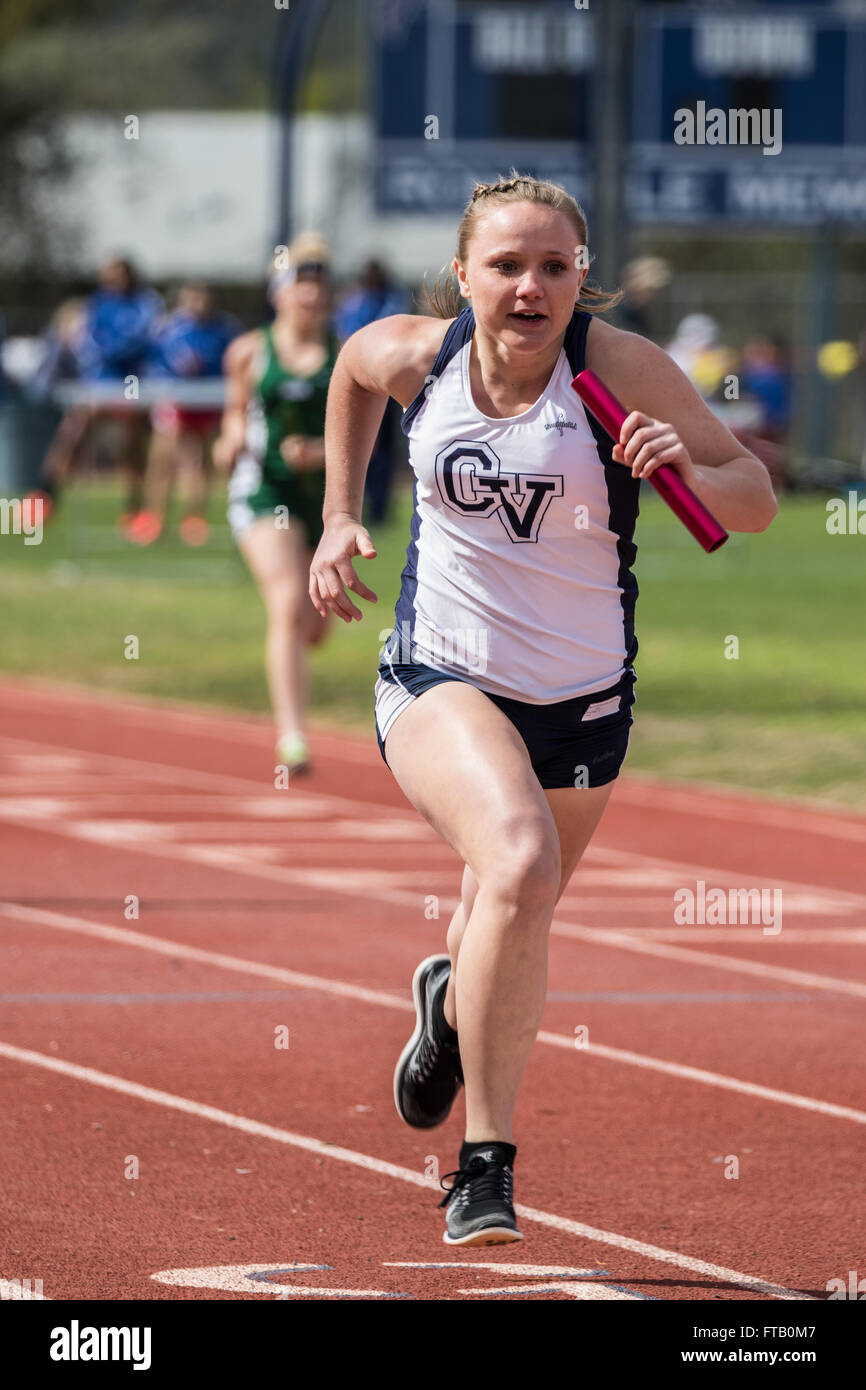 Leader of the women's 4x100 relay race at the Burt Williams Track and ...