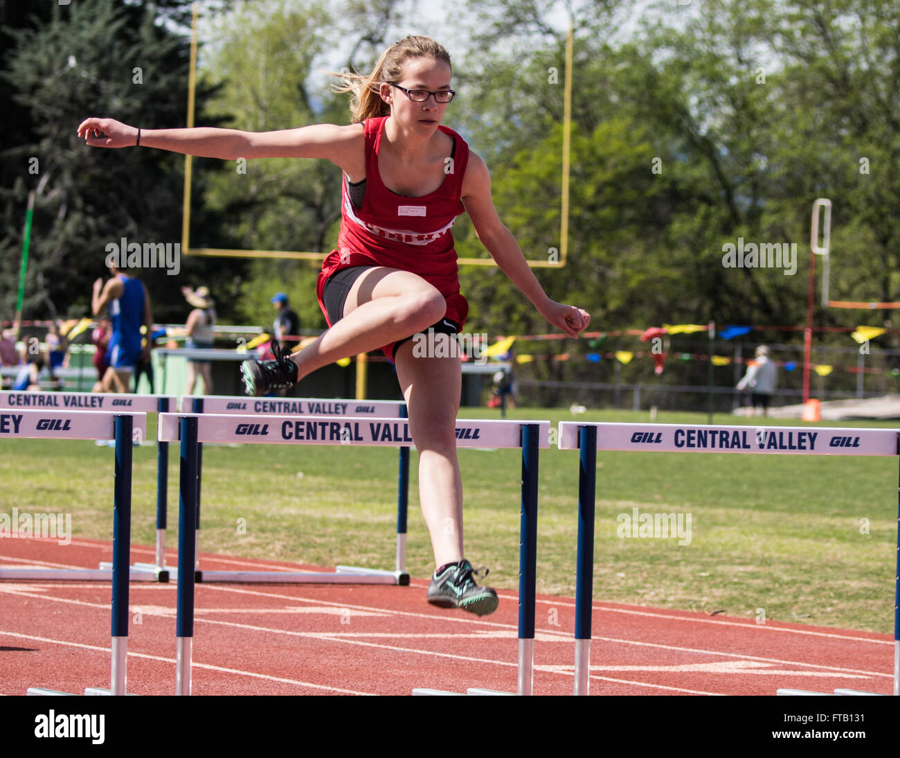 Low hurdles race at the Burt Williams Track and Field Classic. City of ...