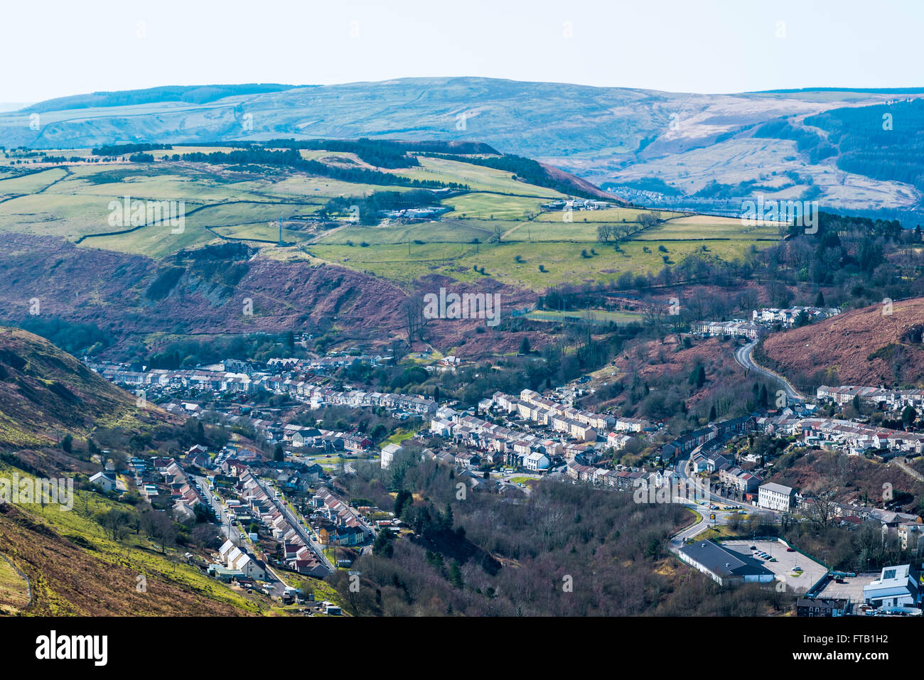 The valley town of Tylorstown in the Rhonda Fach Valley, South Wales ...