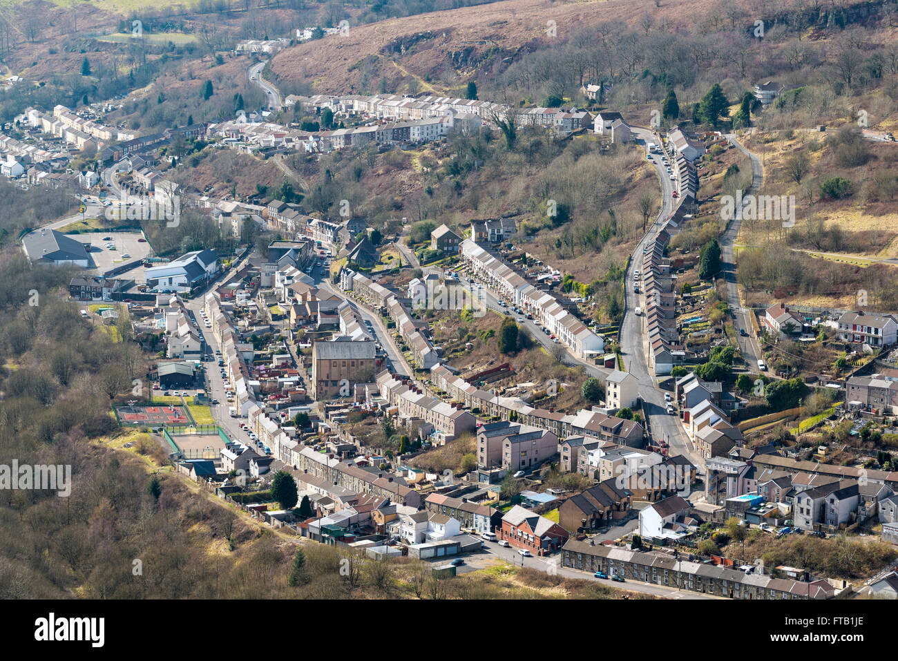 The valley town of Tylorstown in the Rhonda Fach Valley, South Wales ...
