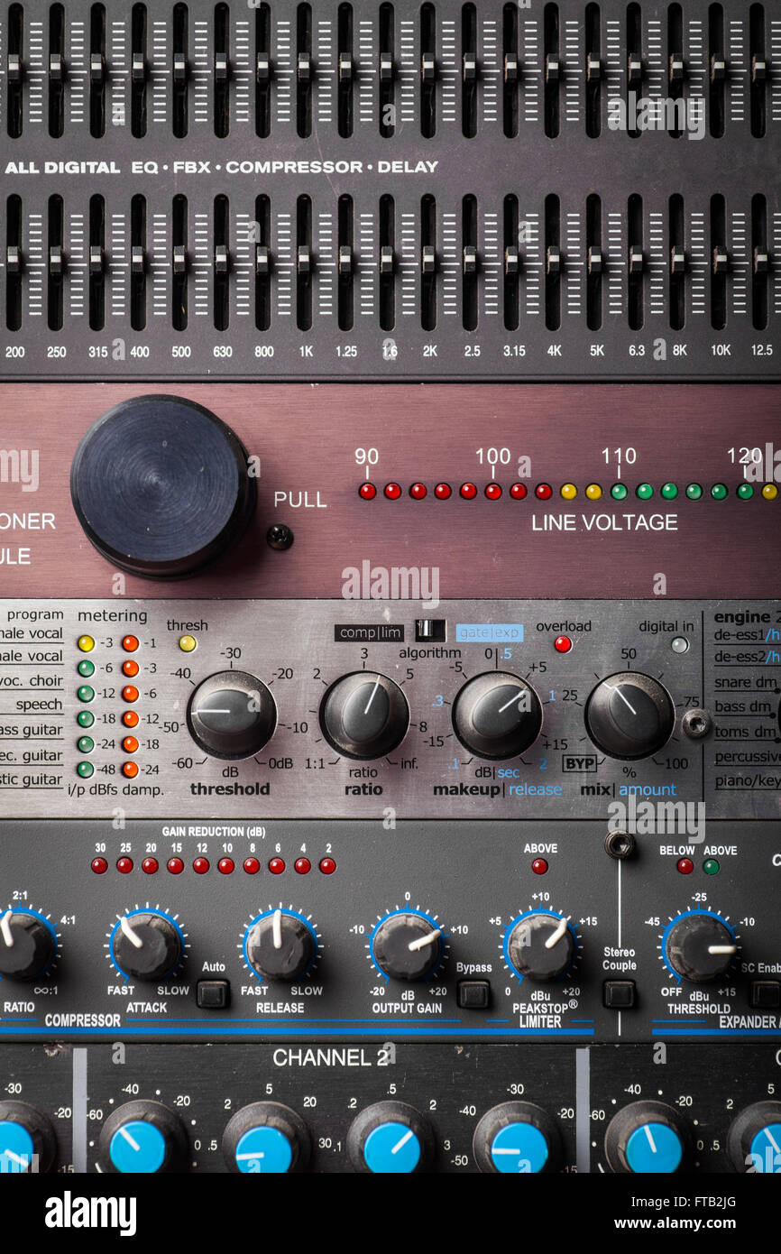 Color image of many buttons in a sound recording studio Stock Photo - Alamy