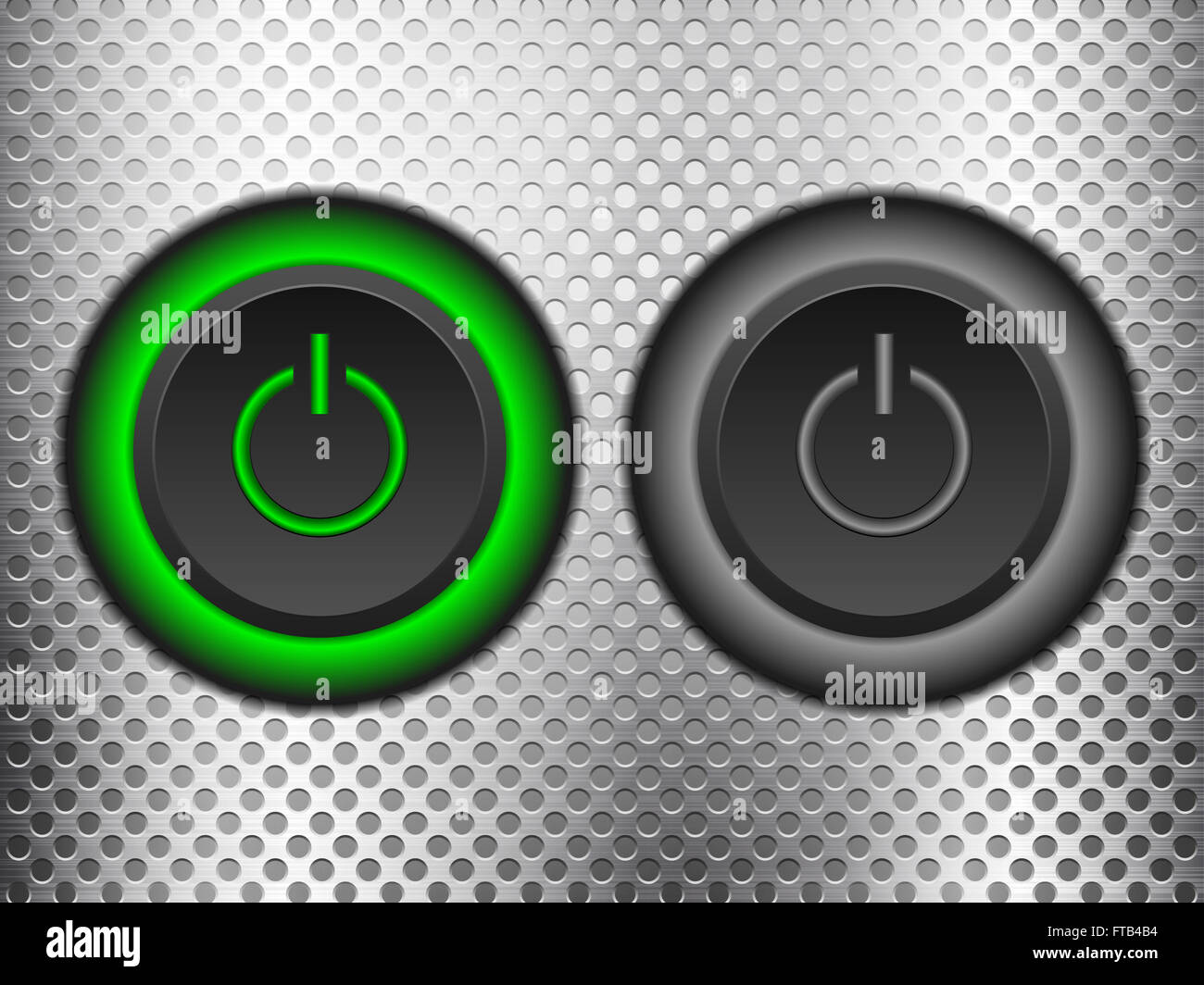 Power button knob on a metal background Stock Photo - Alamy