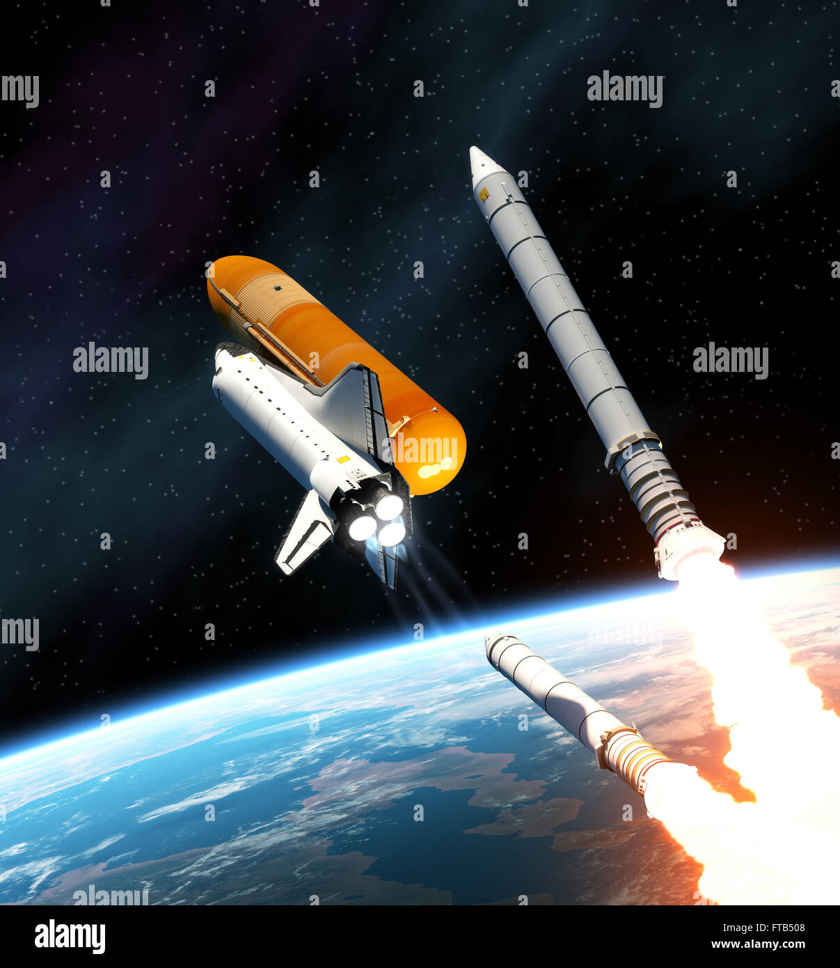 Space Shuttle Solid Rocket Busters Detached. 3D Scene Stock Photo - Alamy