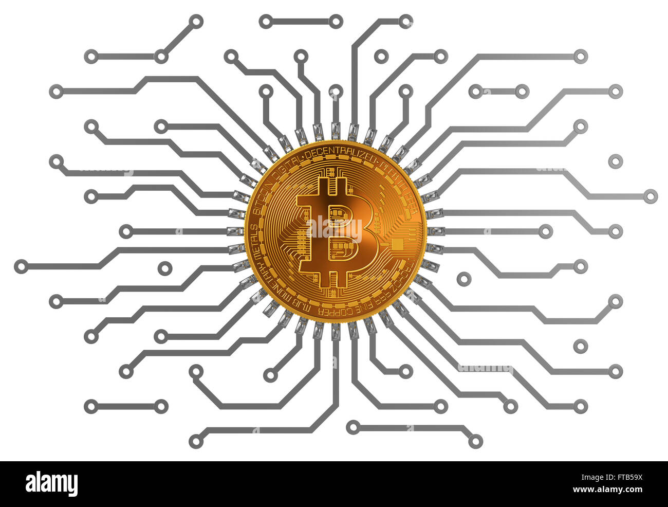 Bitcoin Circuit Over White Background Stock Photo - Alamy