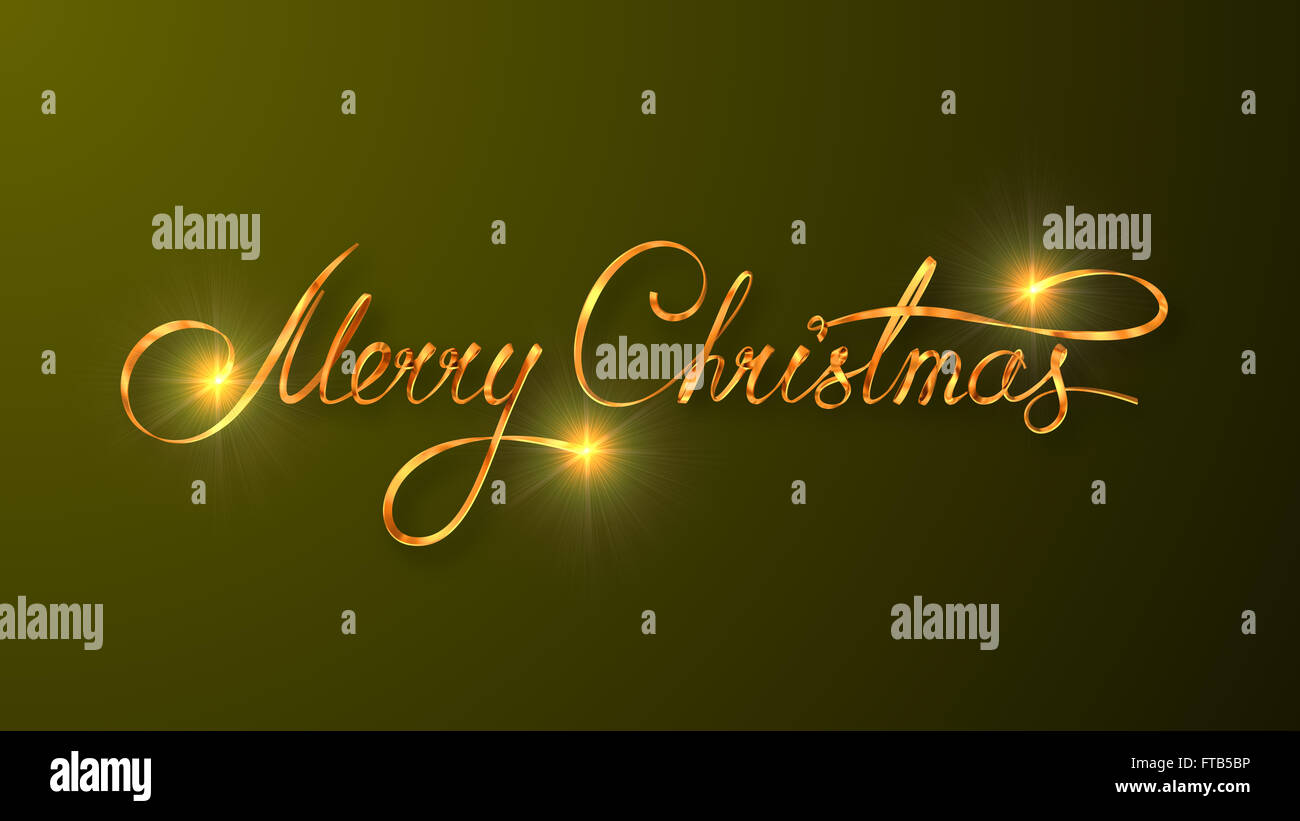 Gold Text Design Of Merry Christmas On Green Color Background Stock ...