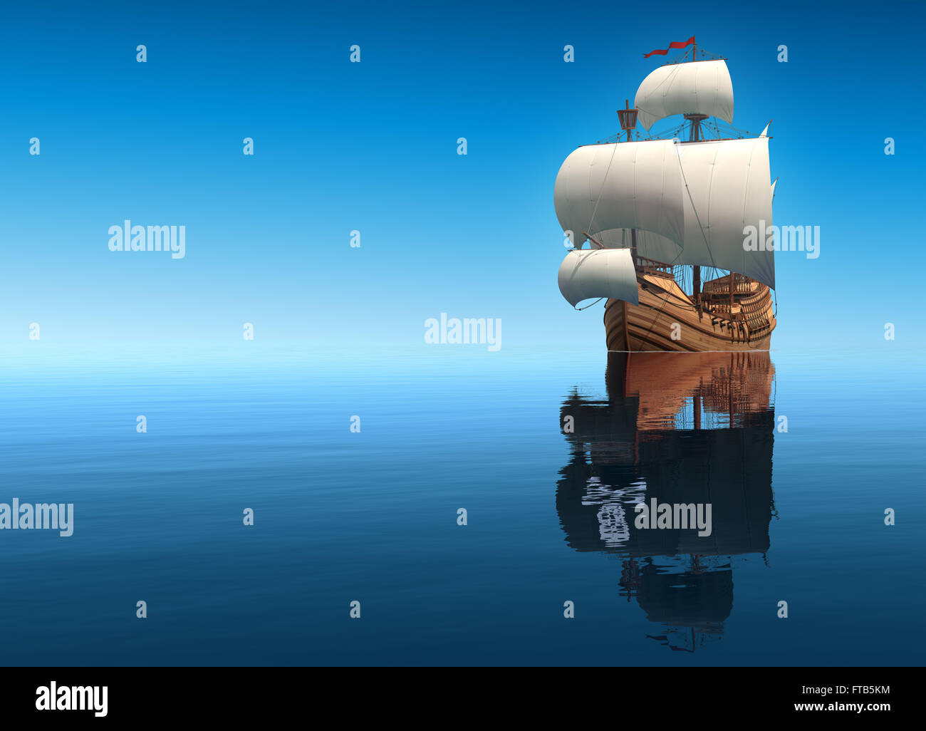 Sailing Ship And Its Reflection In The Form Of A Pirate Ship Stock ...
