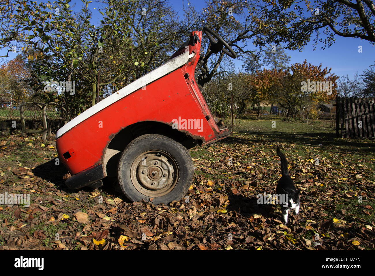 Rusty vintage car cut in half on a sunny day in autumn Stock Photo - Alamy
