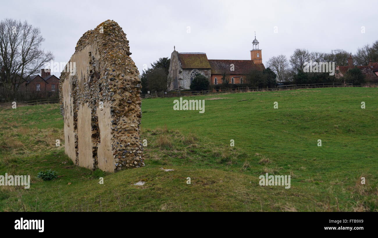 The archaeological ruins of Tilty Abbey near Stansted, Essex, UK with ...