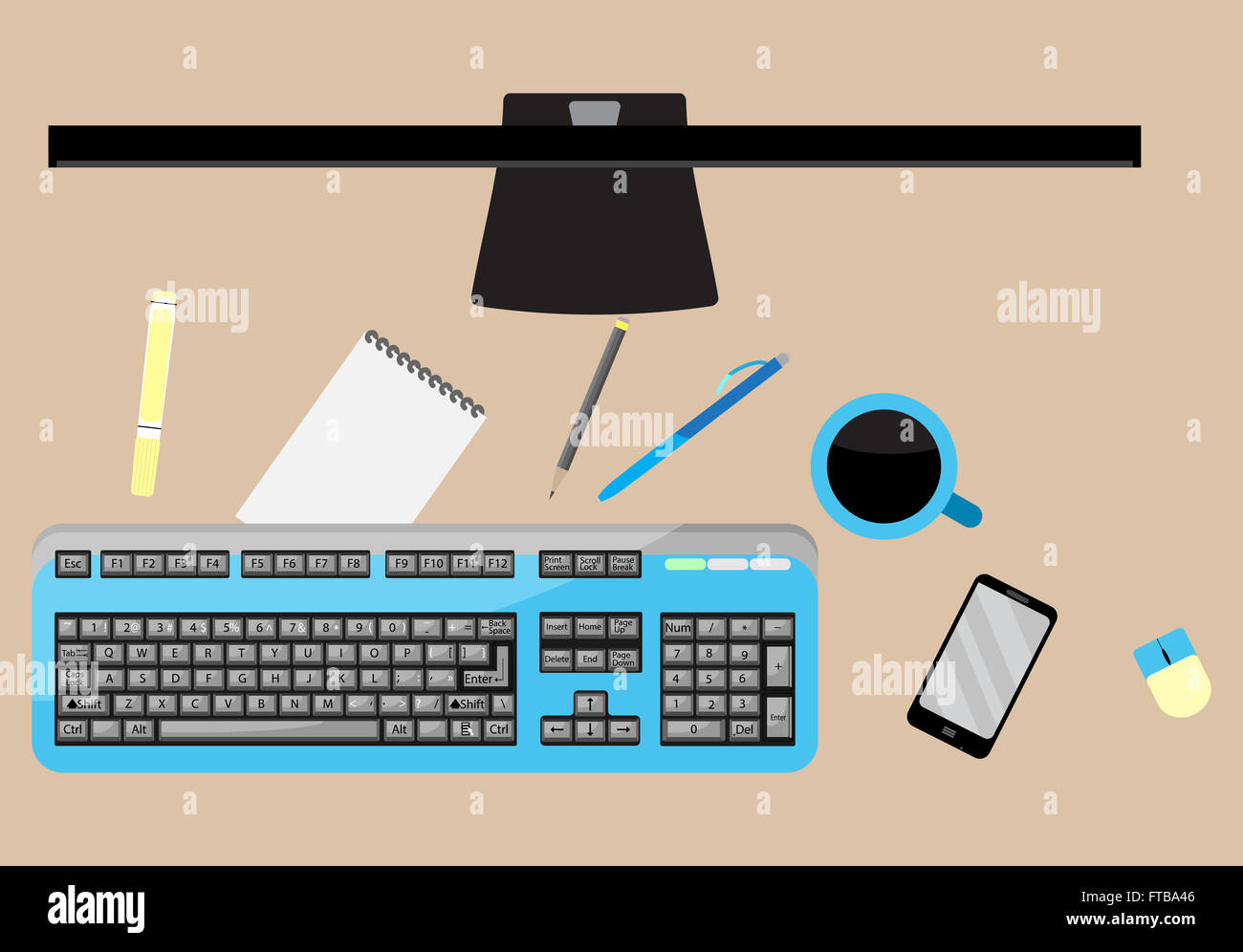 Work space top view. Workspace and desk, office and work, office space ...