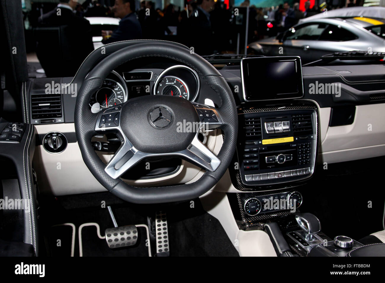 New York, NY, USA - 23 March 2016. A Mercedes AMG G 65 interior shown ...