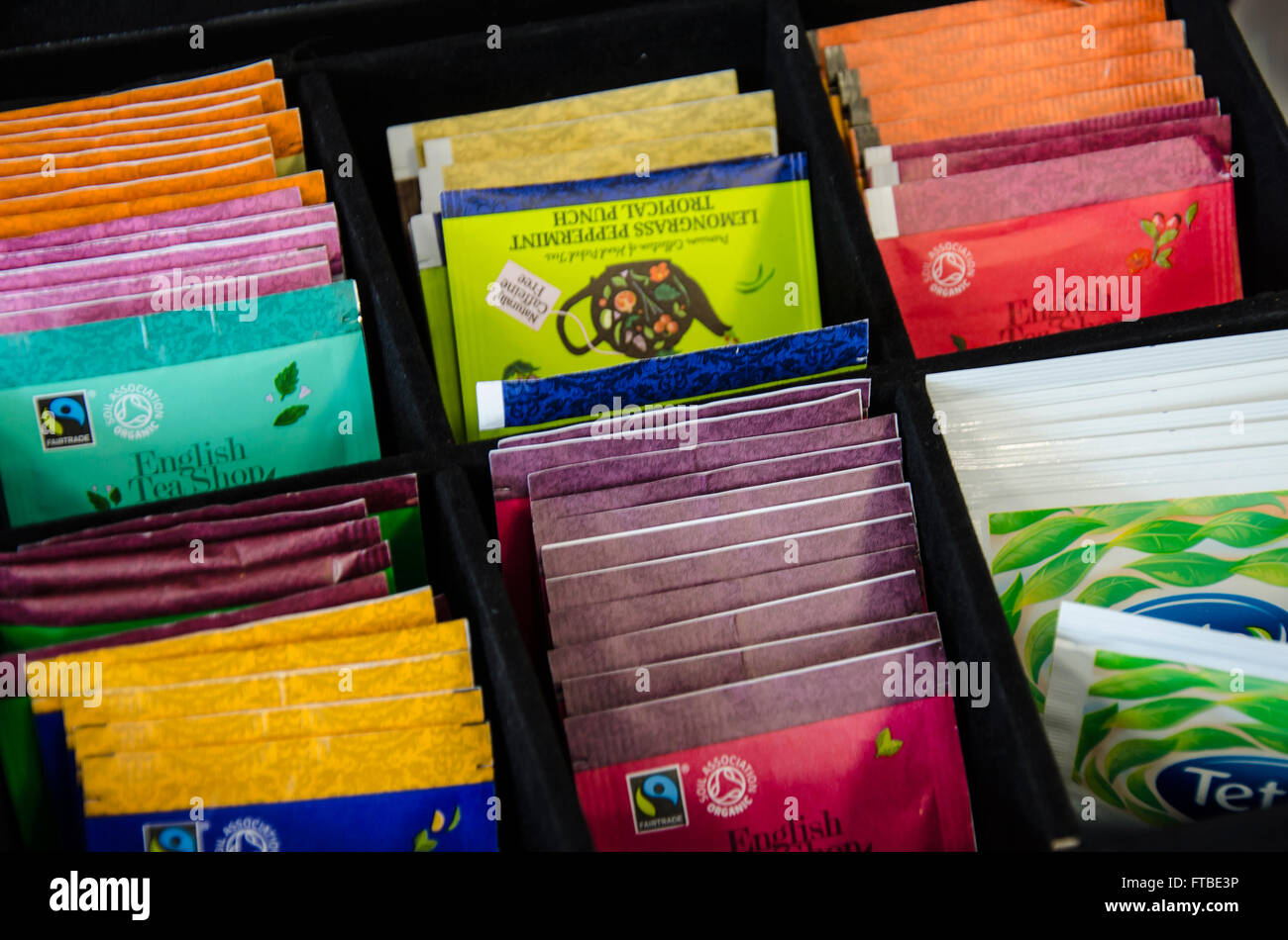 A selection of tea bags in a box Stock Photo - Alamy
