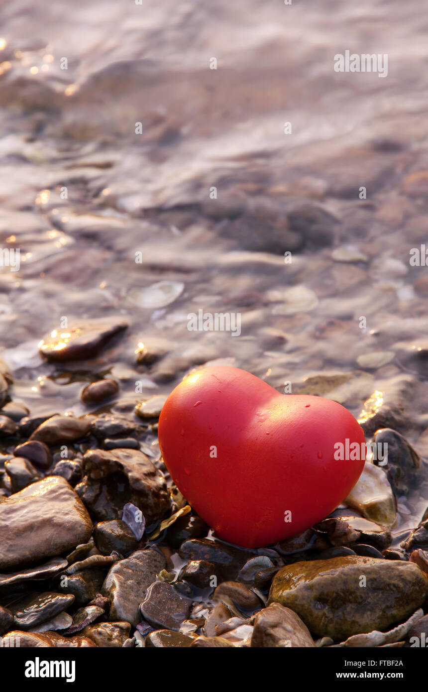 red shape heart on rock and shell beach nature Stock Photo - Alamy