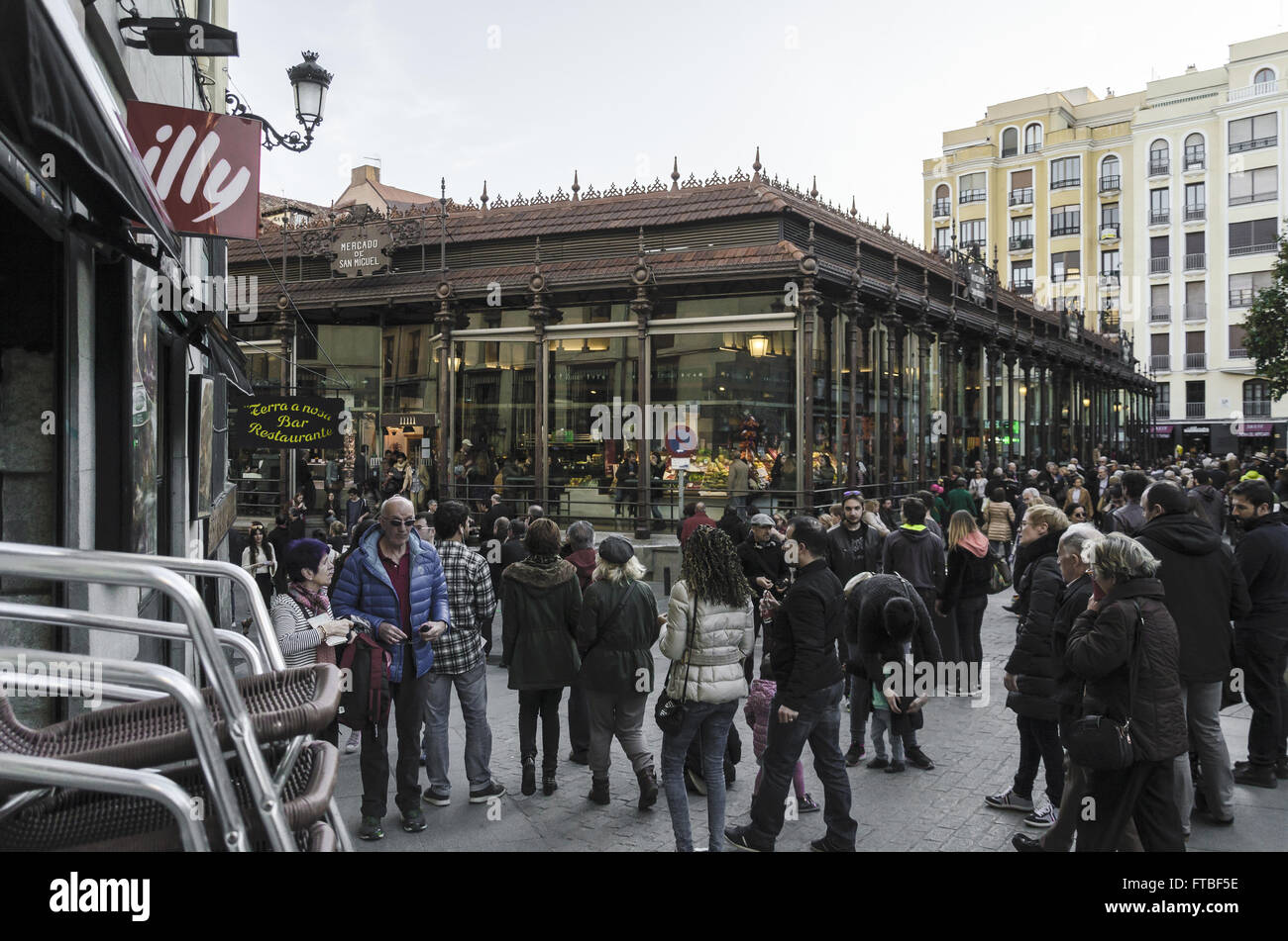 View of Saint Michel market in a central street of Madrid city, Spain ...