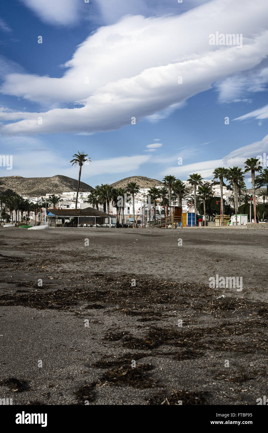 A sand view in the beach of Carboneras village, Almeria province, Spain ...