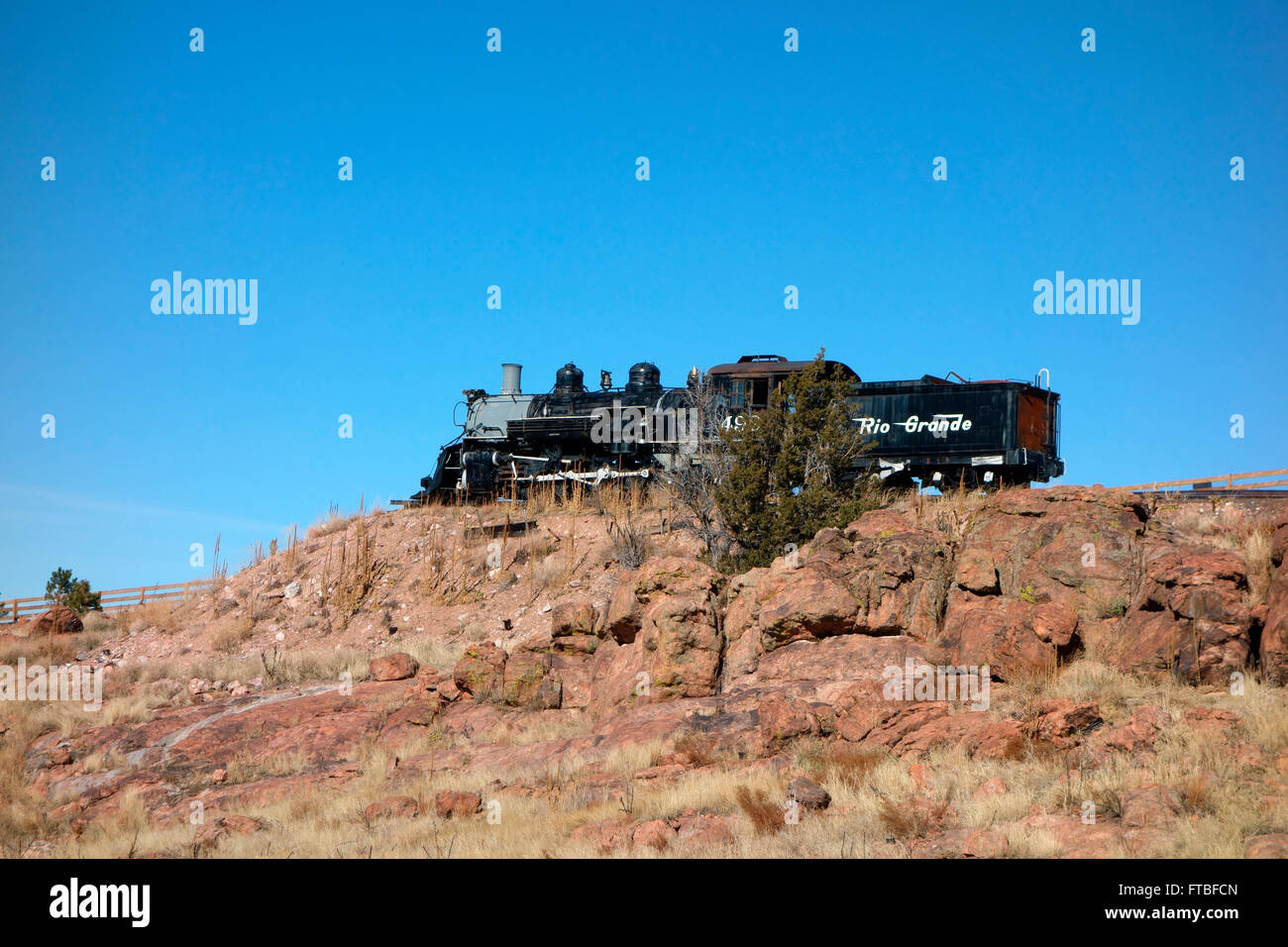 Historic Rio Grande locomotive near the Royal Gorge Bridge, Colorado ...