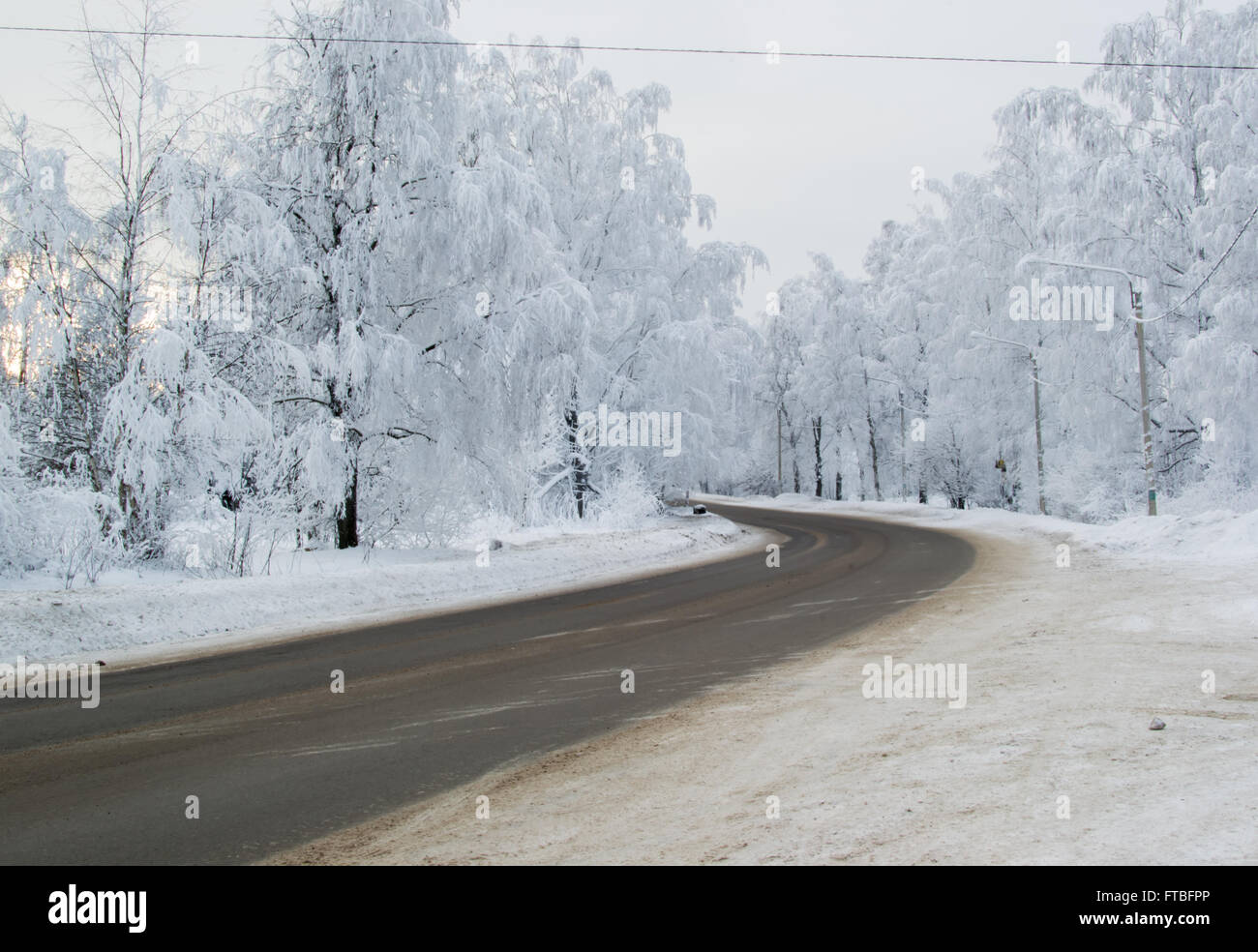 winter road snow landscape white driving car blue Stock Photo - Alamy