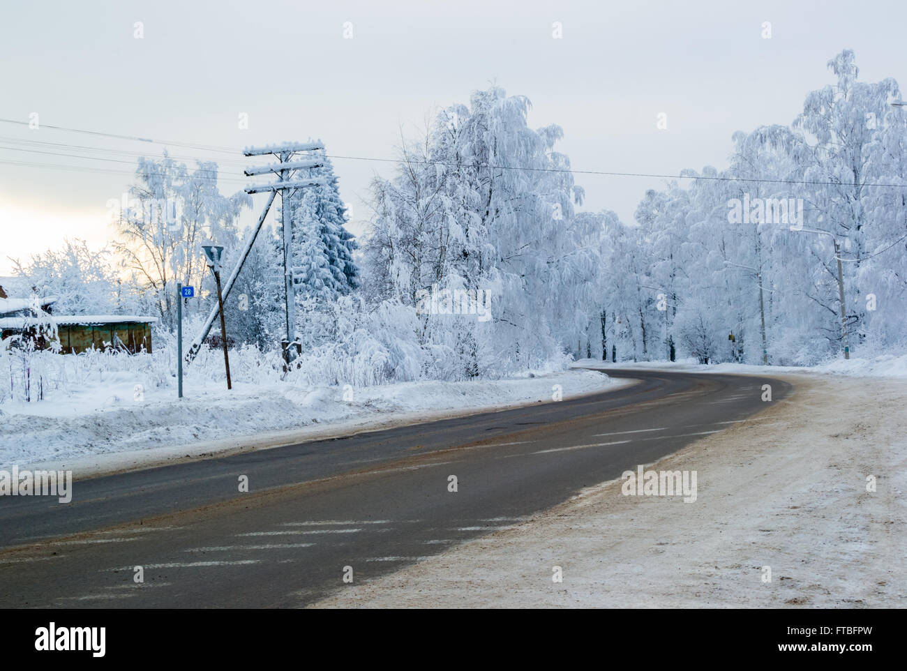 winter road snow landscape white driving car blue Stock Photo - Alamy