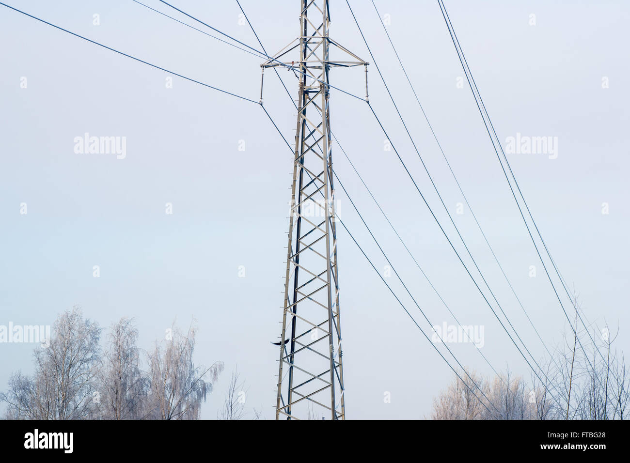 power electricity transmission tower winter grid pole blue Stock Photo ...