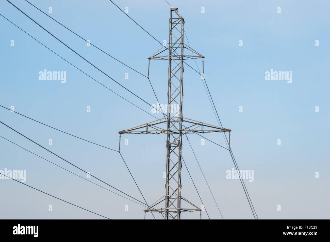 power electricity transmission tower winter grid pole blue Stock Photo ...